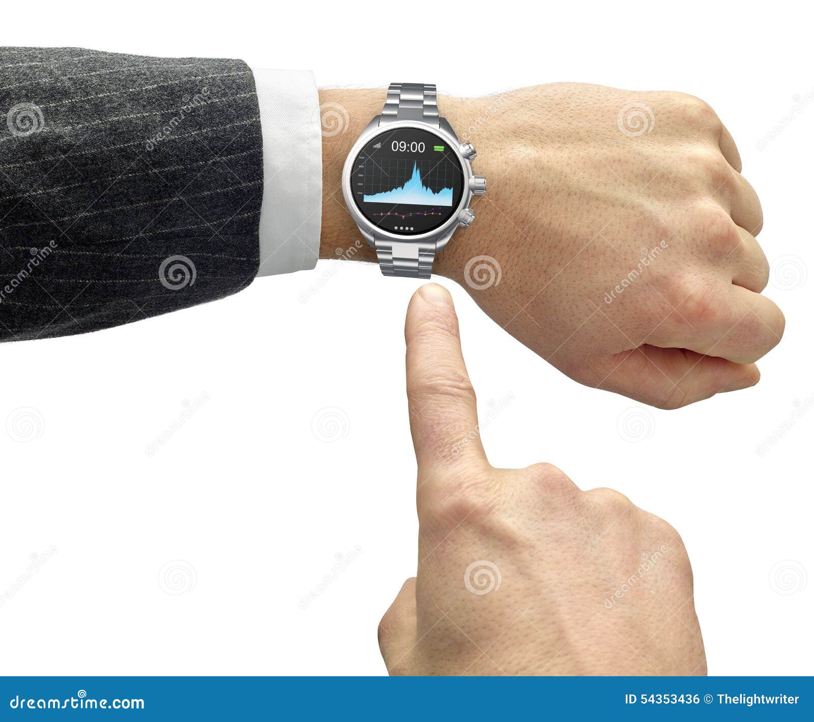 Hand with Smart Watch and Finger Touch Screen Stock Photo - Image of ...