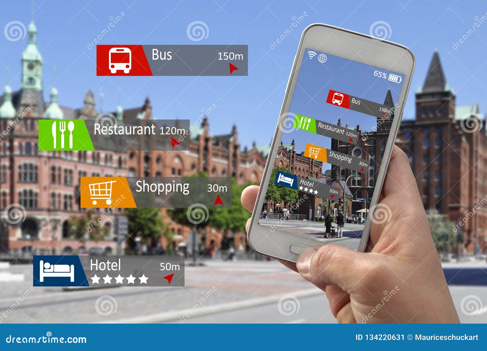 Hand with Smartphone Augmented Reality Stock Image - Image of marketing ...