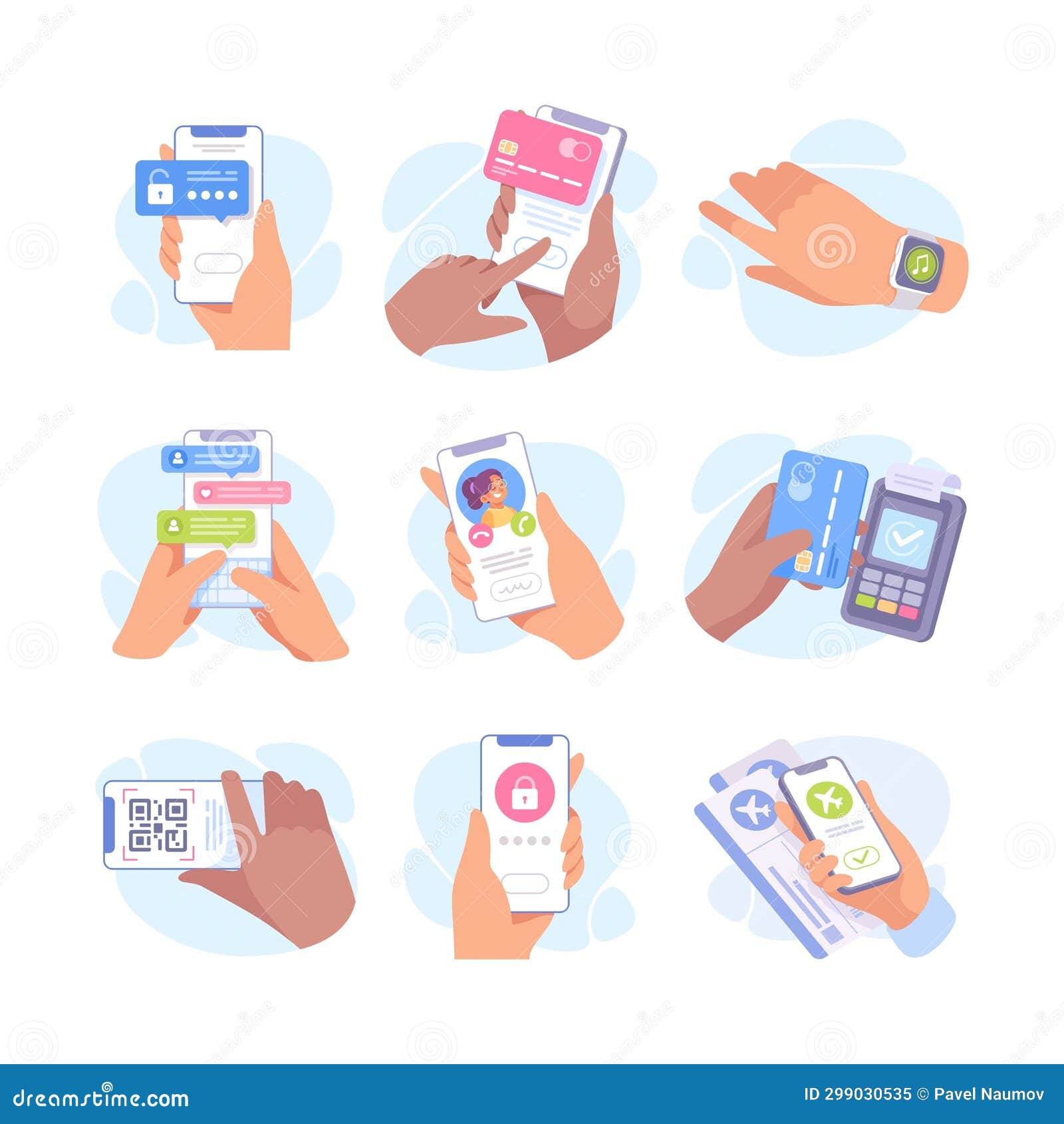 Hand with Smartphone Device Use Different App Vector Set Stock ...