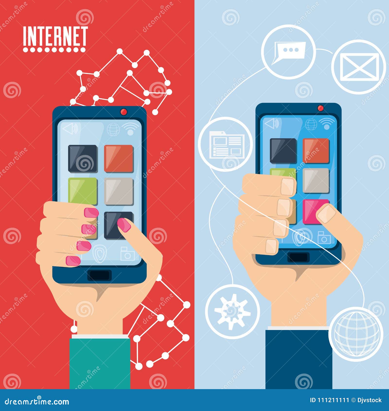 Hand with Smartphone Internet Connected Stock Vector - Illustration of ...