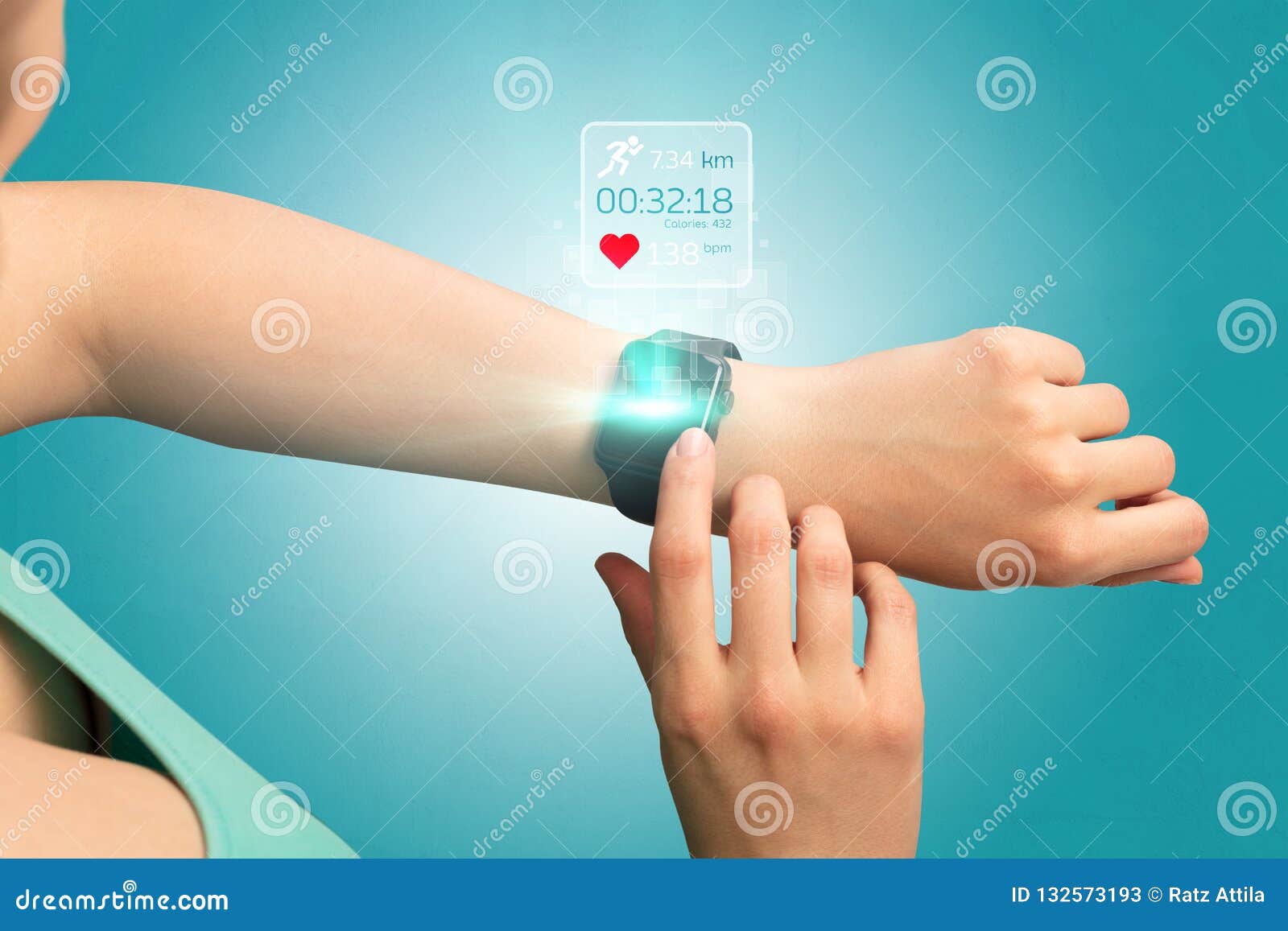 Hand With Smartwatch And Virtual Screen Projection Stock Photography ...