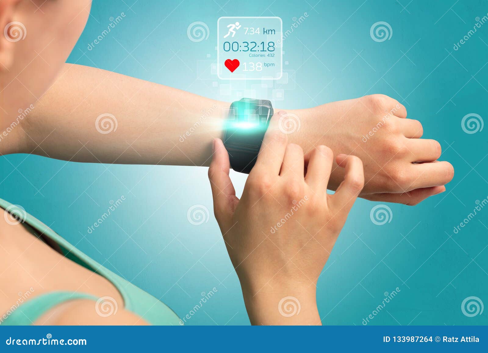 Hand With Smartwatch And Virtual Chart Projection Royalty-Free Stock ...