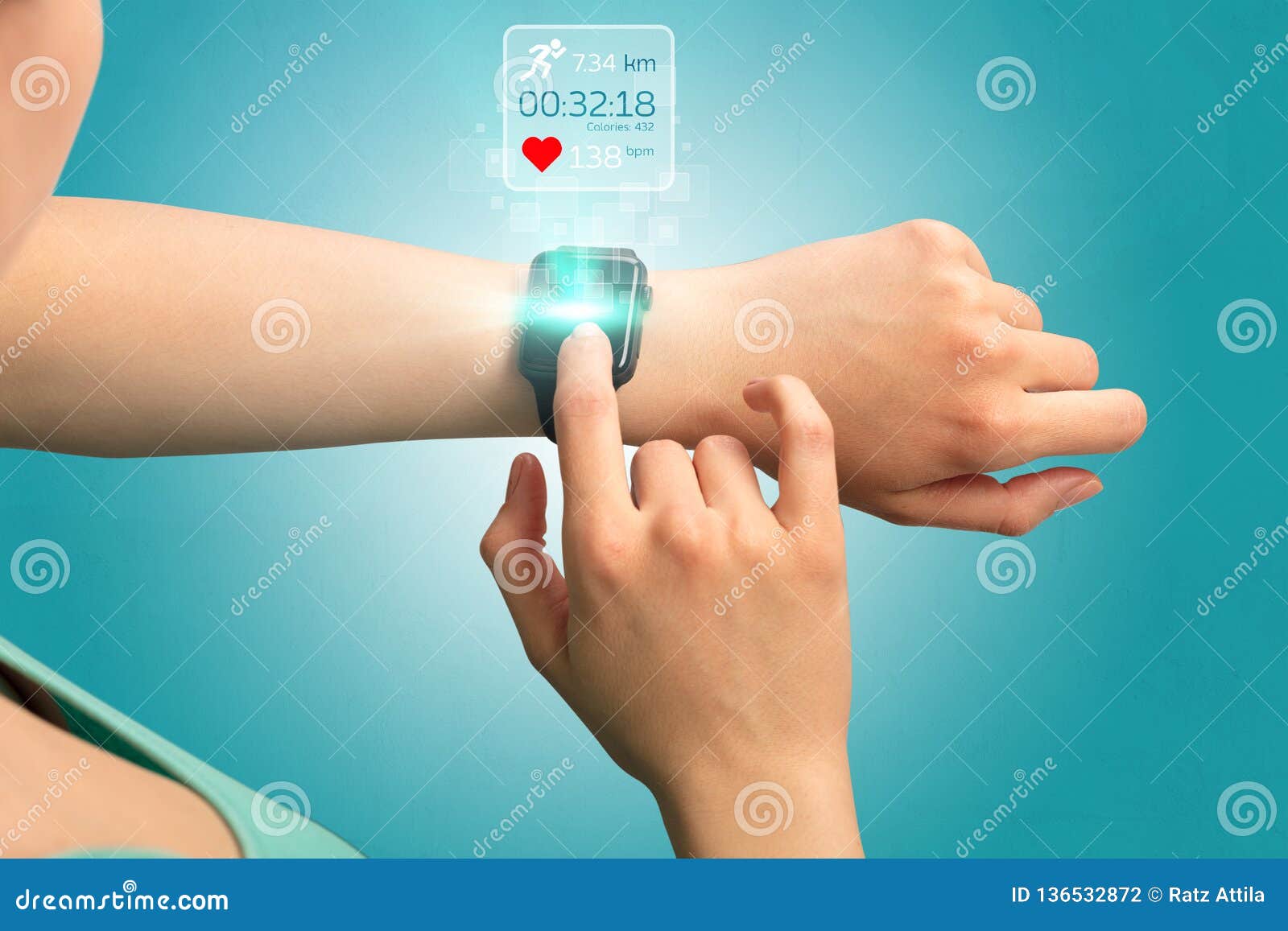 Hand With Smartwatch And Virtual Screen Projection Stock Image ...