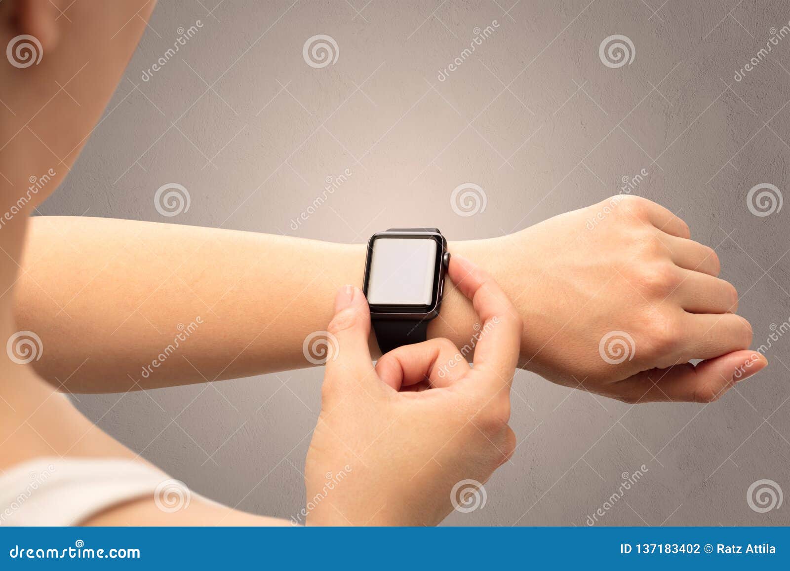 Hand with smartwatch stock photo. Image of design, modest - 137183402