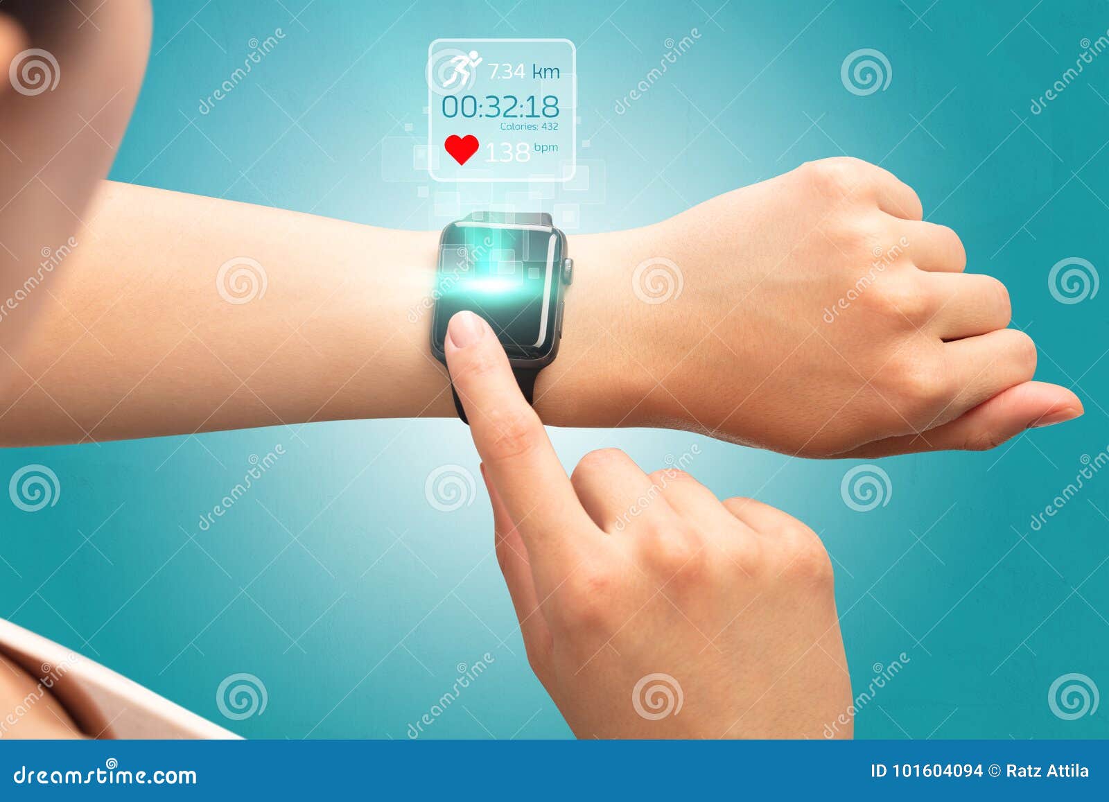 Hand With Smartwatch And Virtual Screen Projection Stock Photography ...