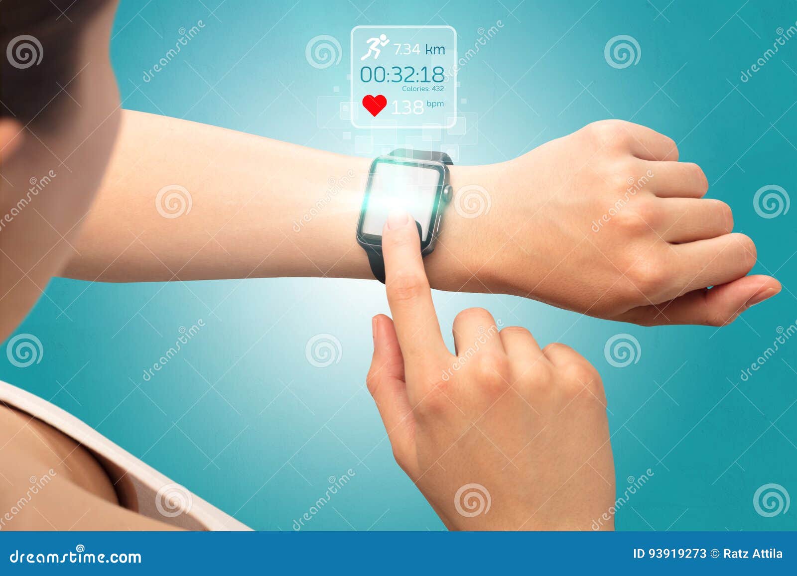Hand With Smartwatch And Virtual Screen Projection Stock Photography ...