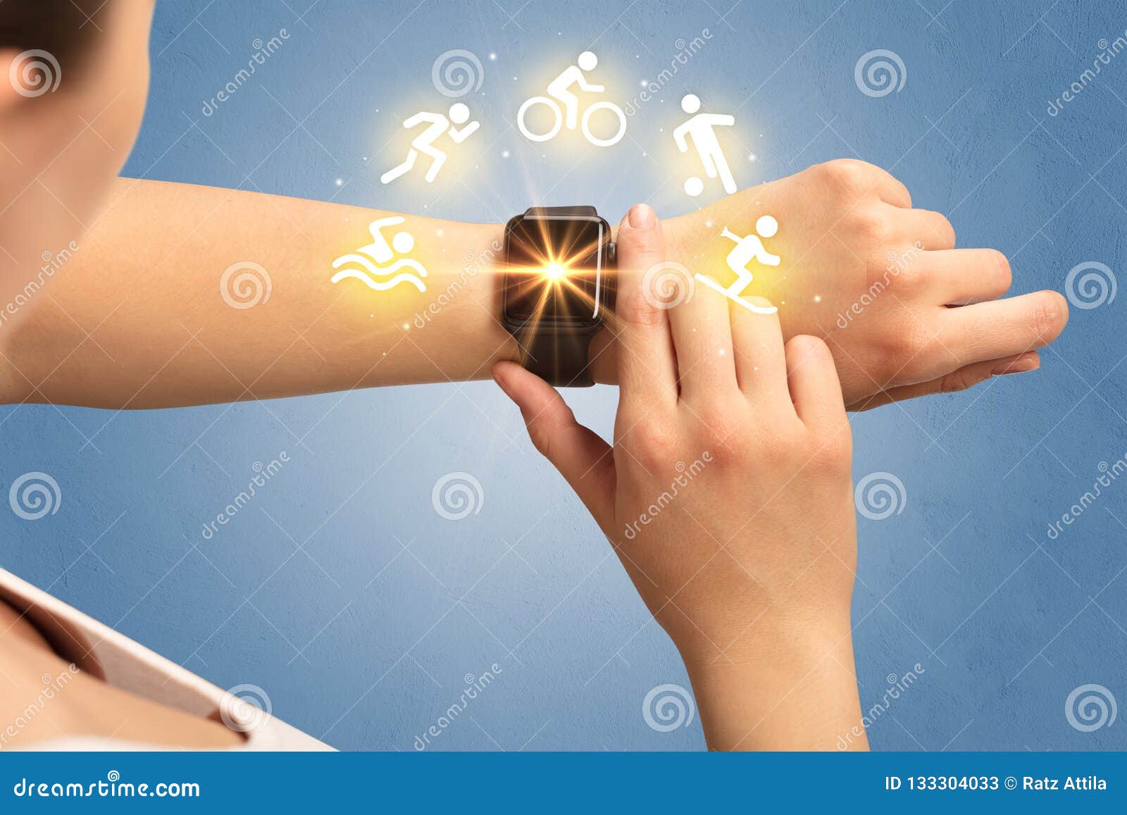 Hand with smartwatch. stock image. Image of cycling - 133304033