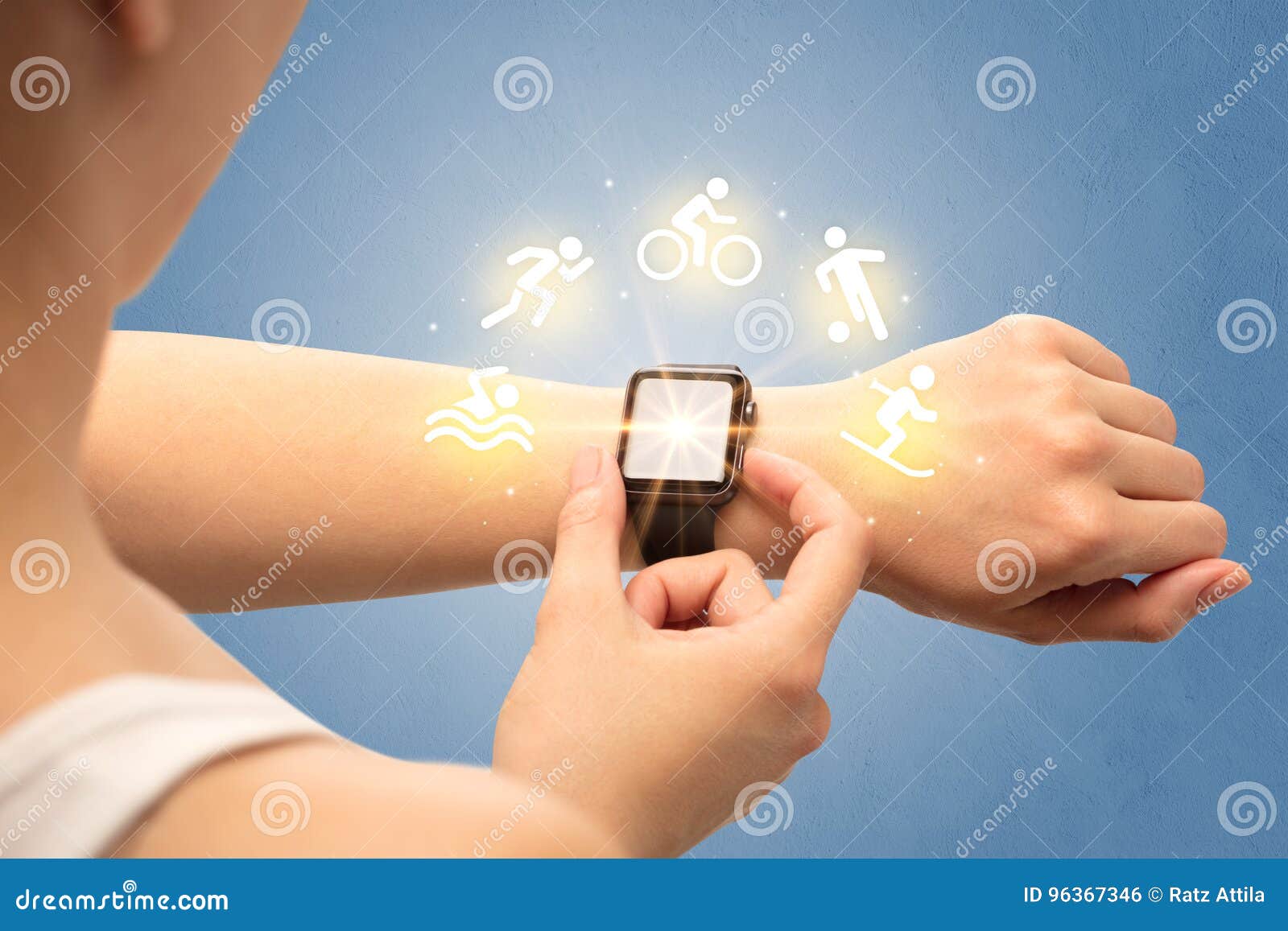 Hand With Smartwatch And Virtual Screen Projection Stock Image ...