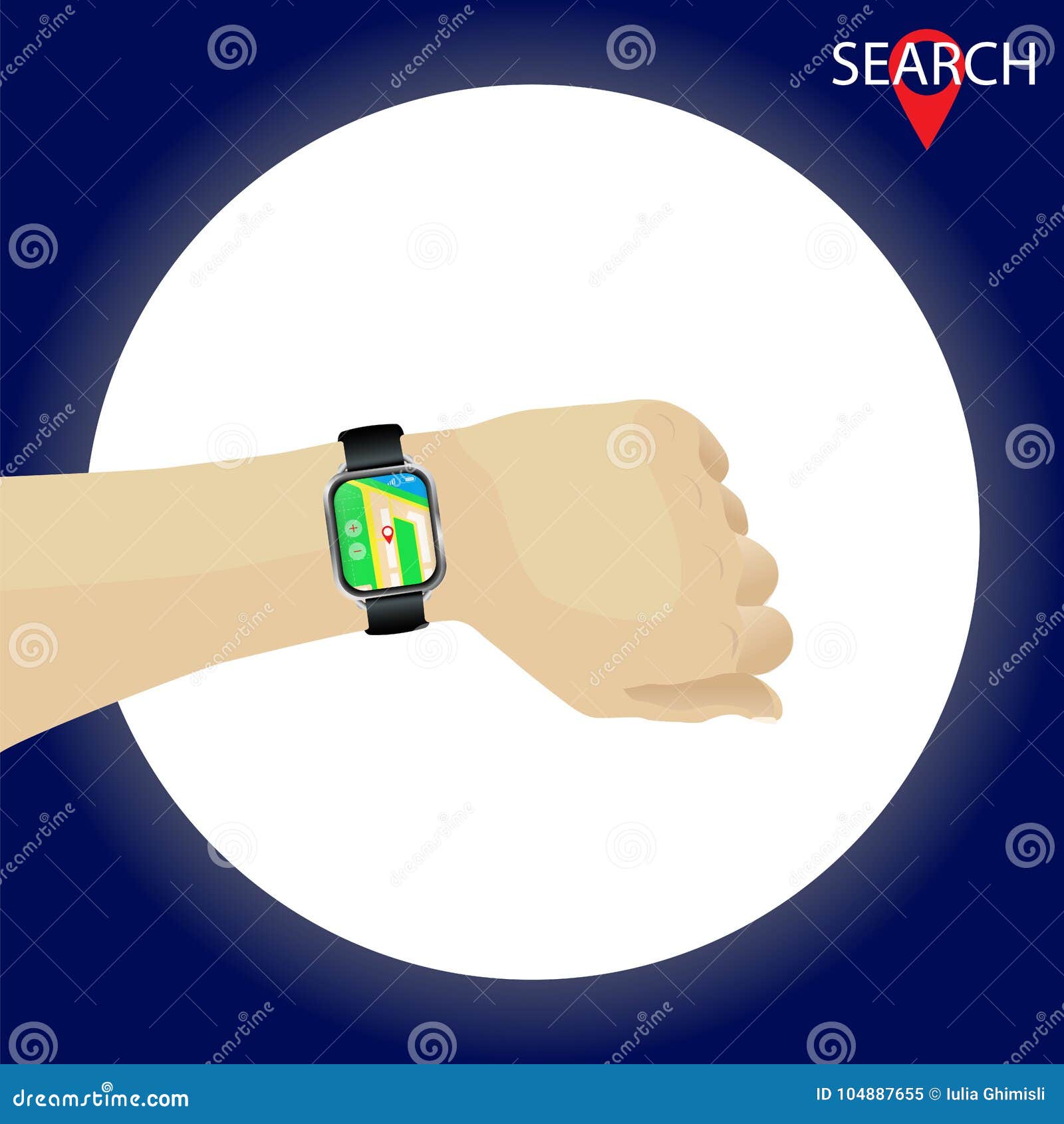 Hand with Smartwatch Gps Navigation. Map, Road, Marker. Location Stock ...