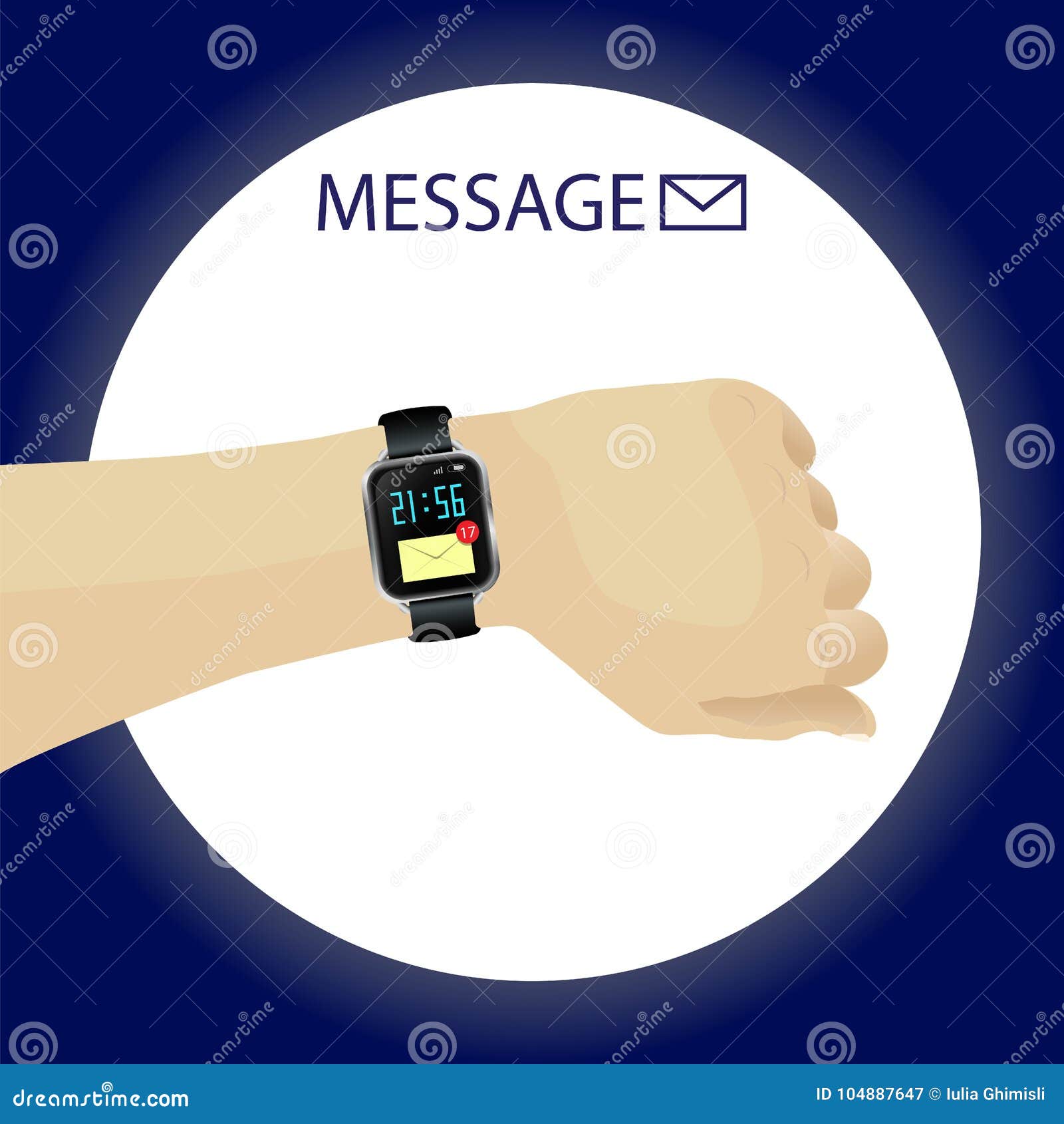 Hand with Smartwatch and Message. Time. Display Stock Vector ...