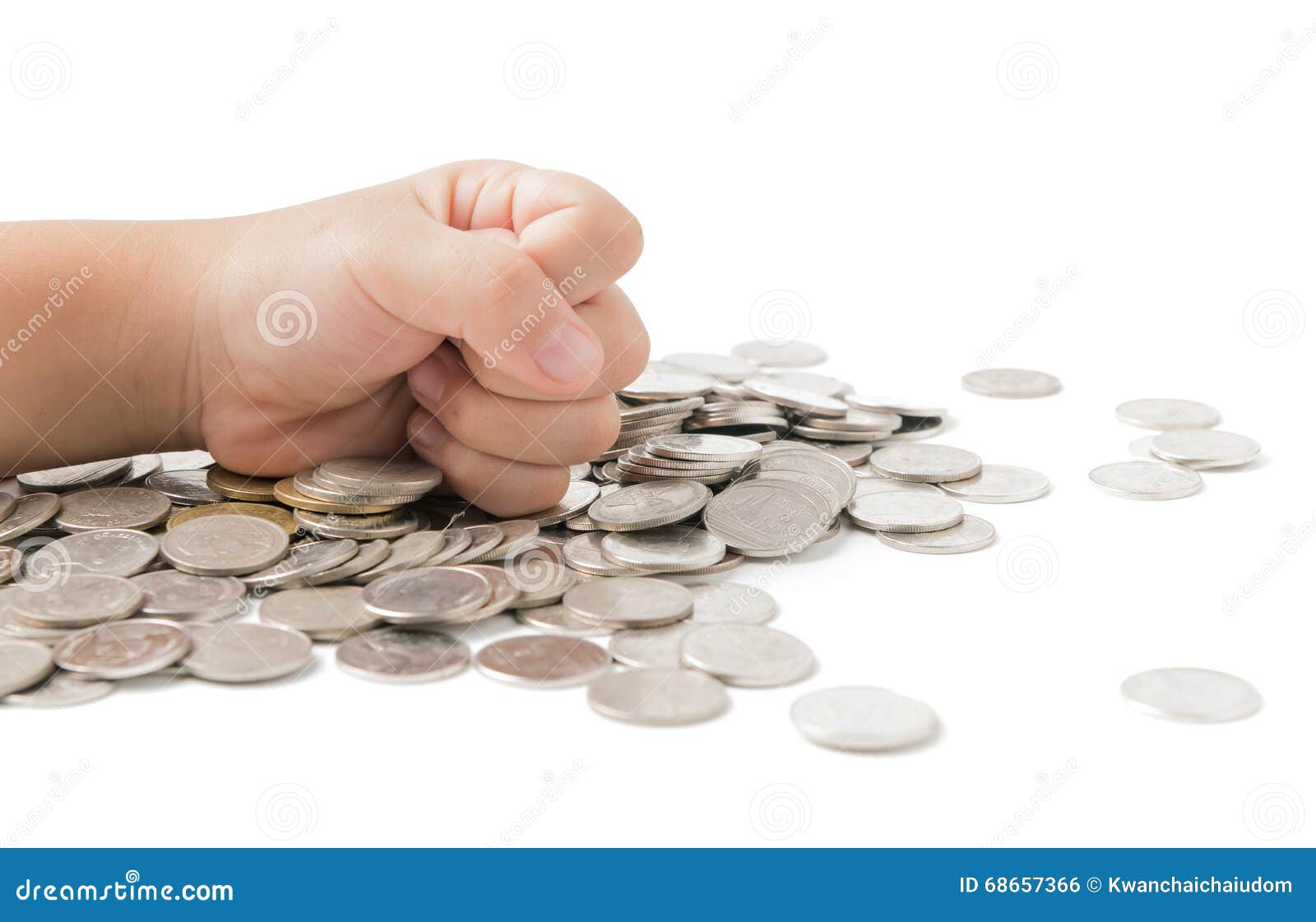 Hand Smash on Coin Isolated Stock Photo - Image of budget, banking ...