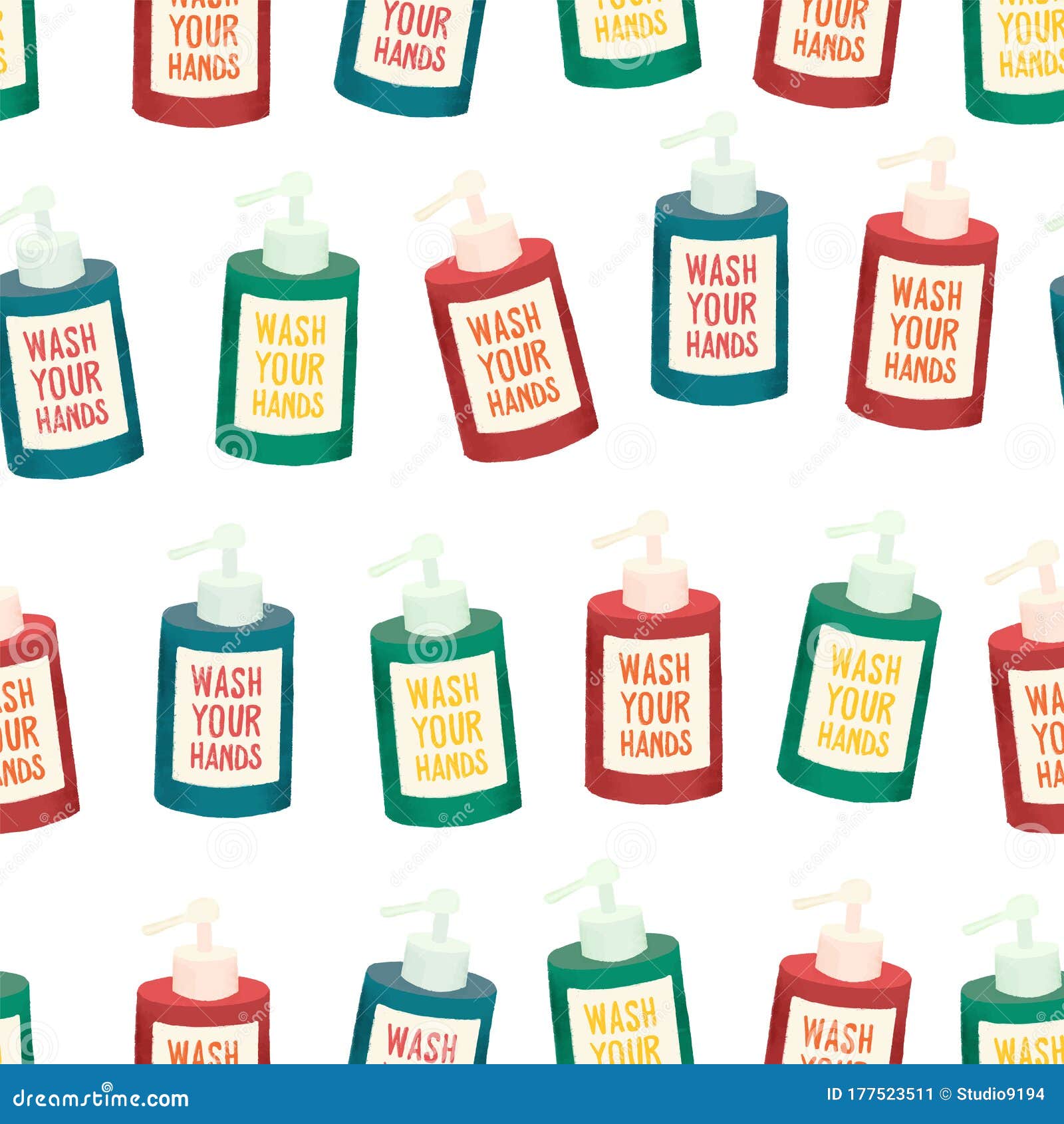 Hand Soap Bottles Seamless Vector Background. Repeating Pattern with ...