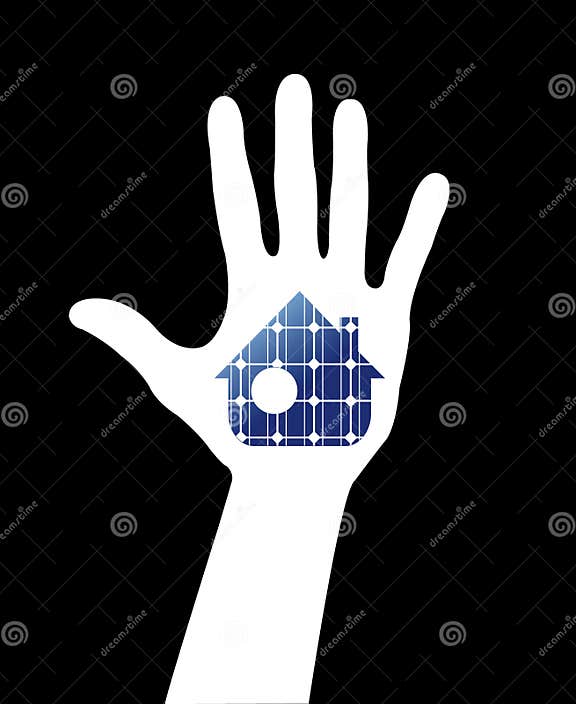 Hand with solar house. stock vector. Illustration of family - 19652138