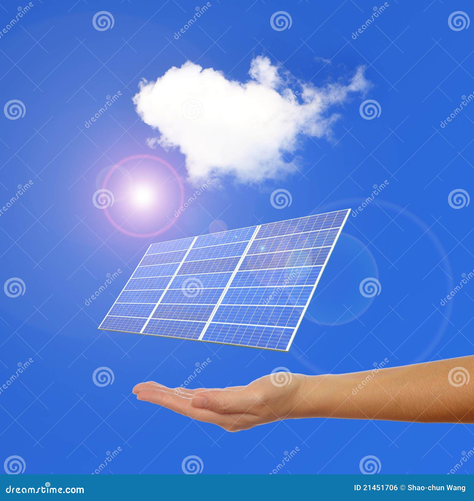 Hand with Solar Panel stock photo. Image of electric - 21451706