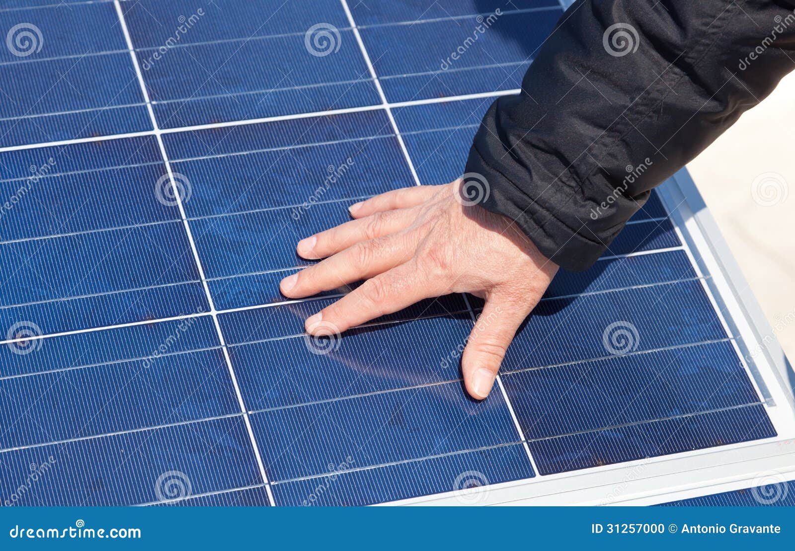 Hand on solar panel stock photo. Image of cell, innovation - 31257000