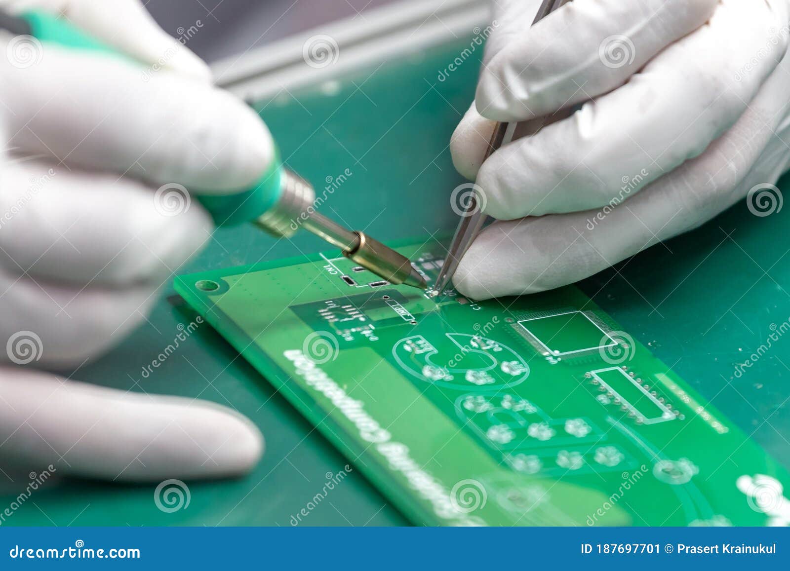 Hand Of A Soldering Soldier With Soldering Iron. Stock Photo ...
