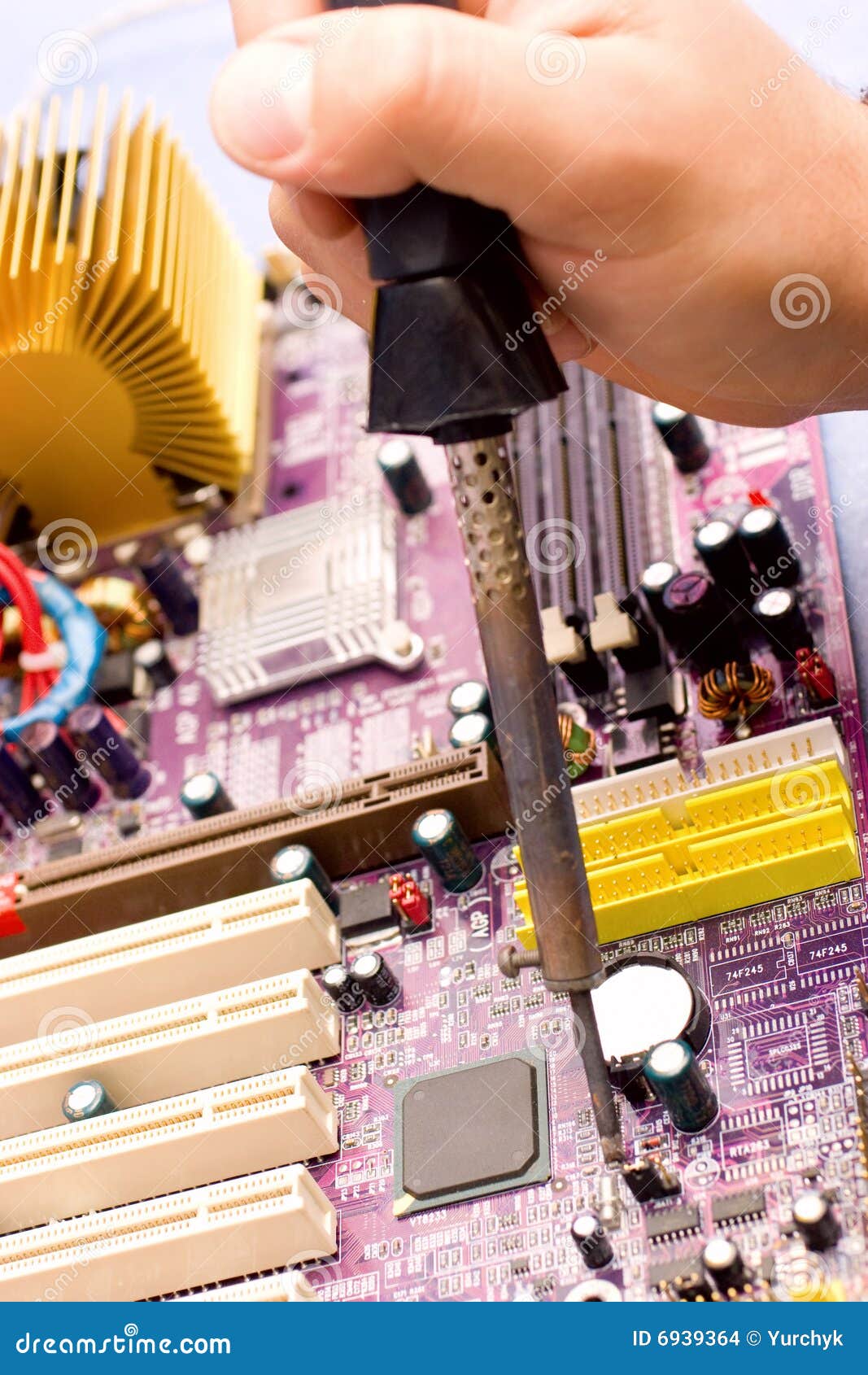 Hand with Soldering Iron Over Motherboard Stock Photo - Image of color ...