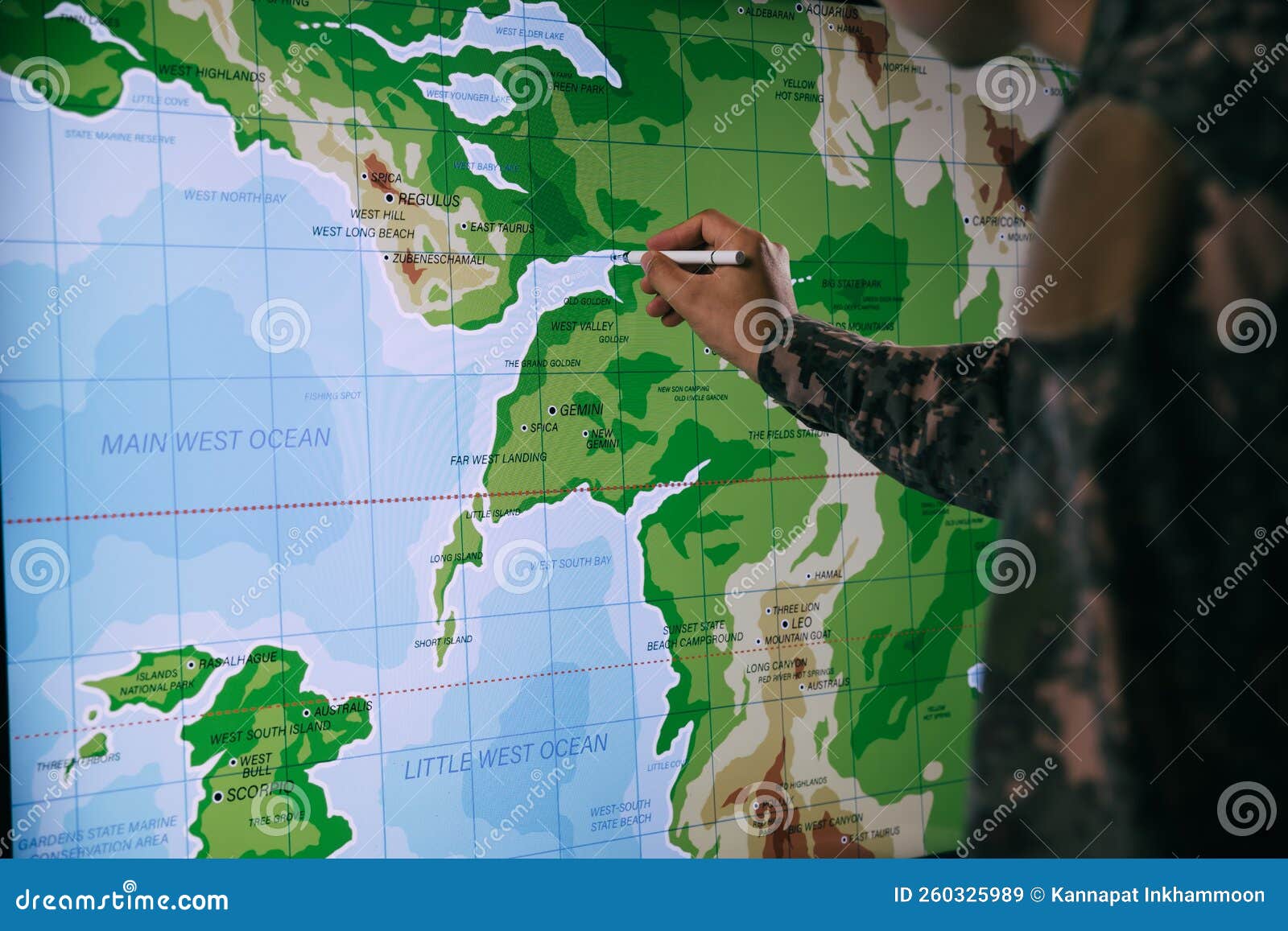 Hand of Soldier Pointing To Map on Electronic Screen Stock Image ...
