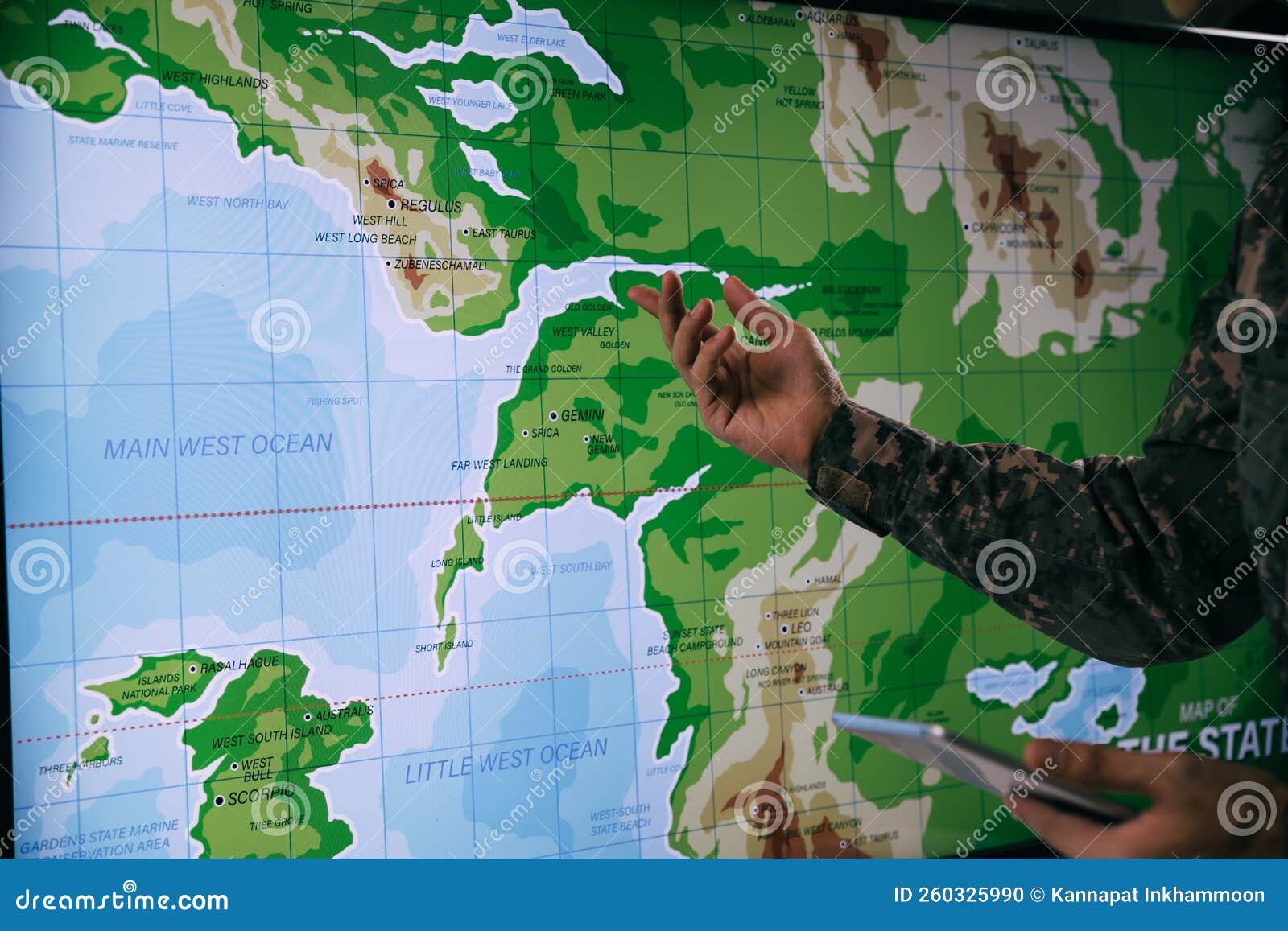 Hand of Soldier Pointing To Map on Electronic Screen Stock Photo ...