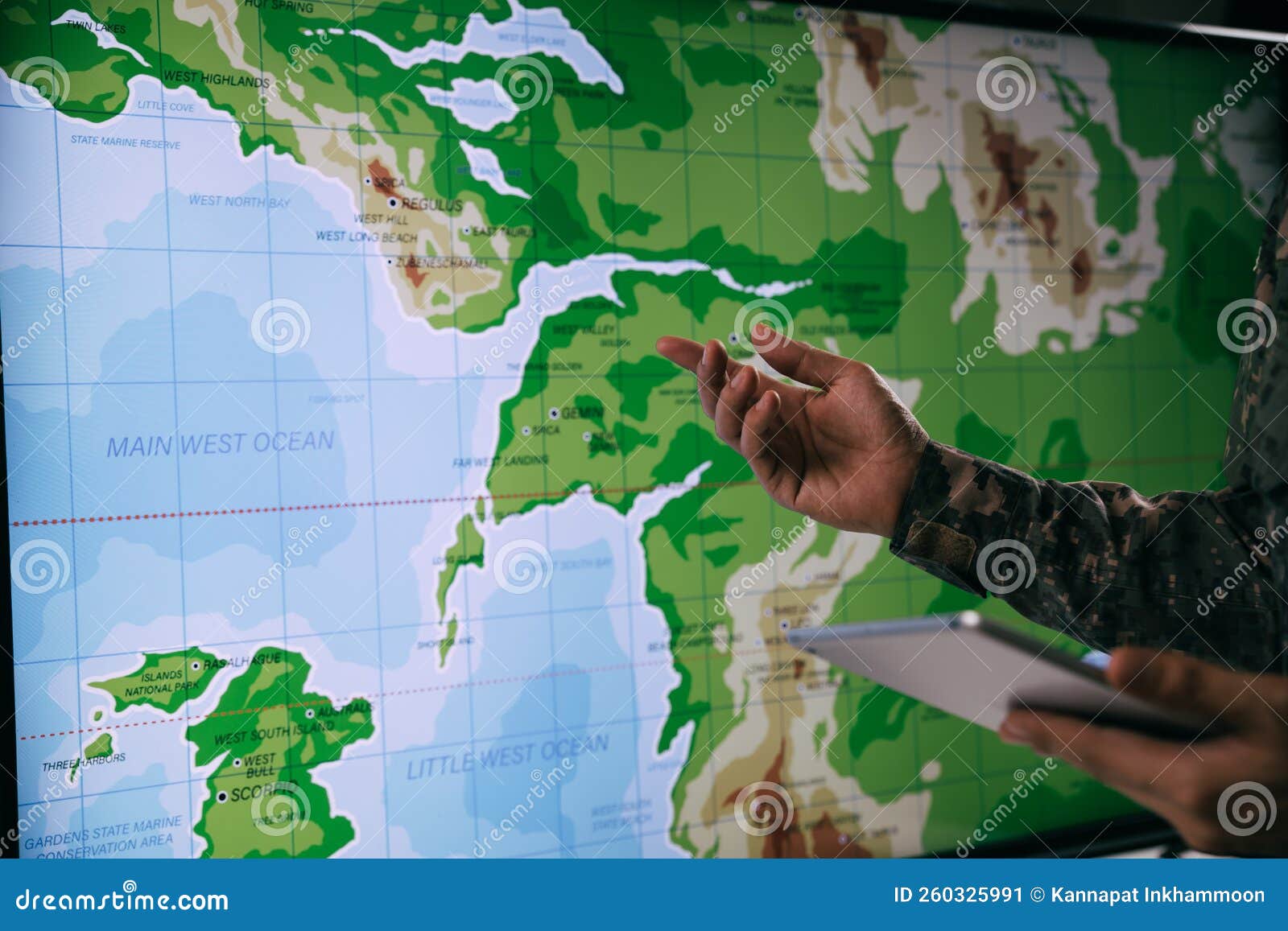 Hand of Soldier Pointing To Map on Electronic Screen Stock Image ...