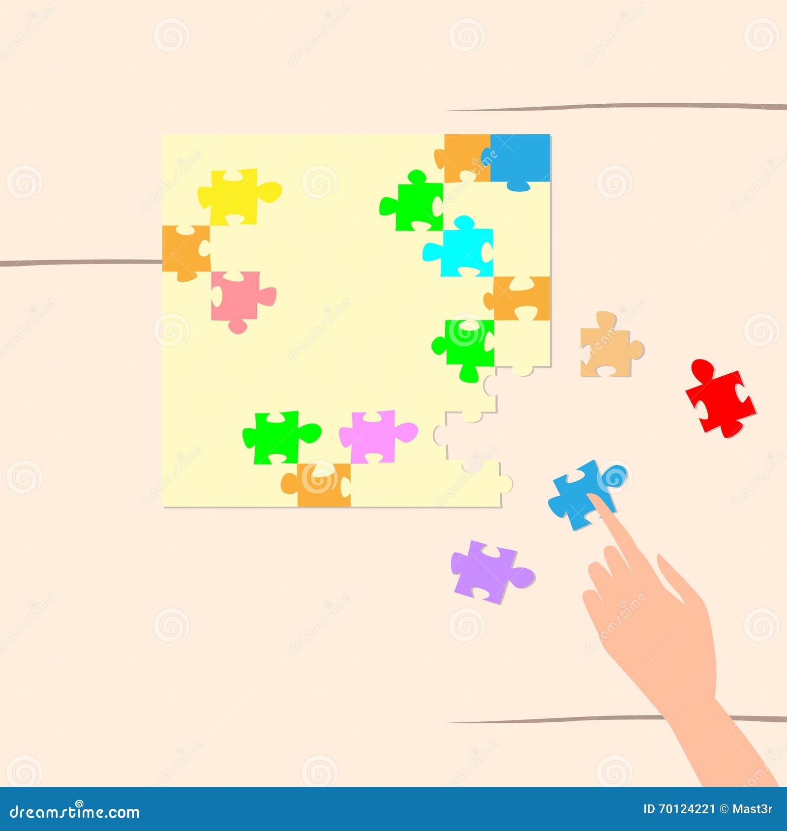 Hand Solving Puzzle Task Top Angle View Stock Illustration ...