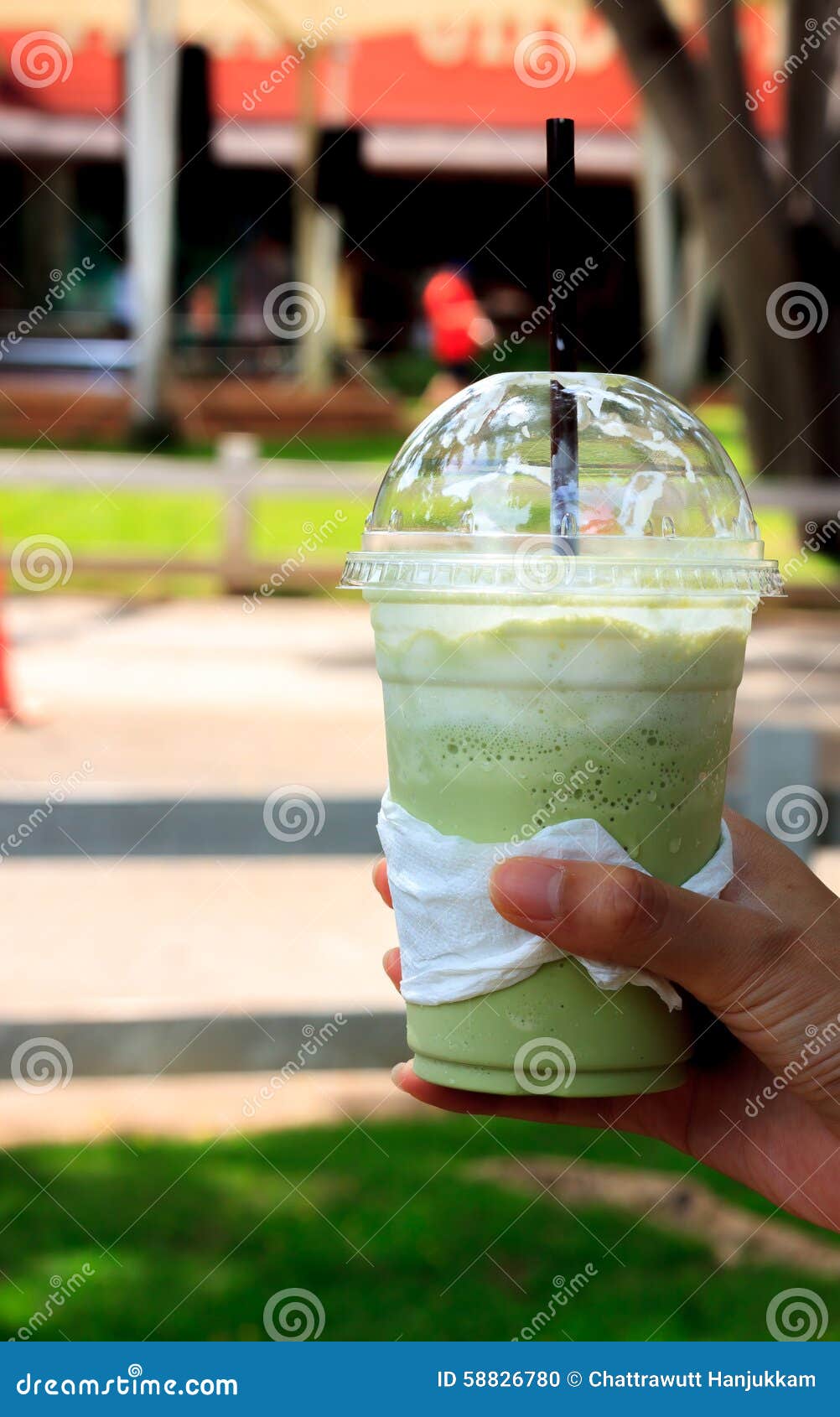 Hand Someone Holding Green Tea and Blur Background. Stock Photo - Image ...