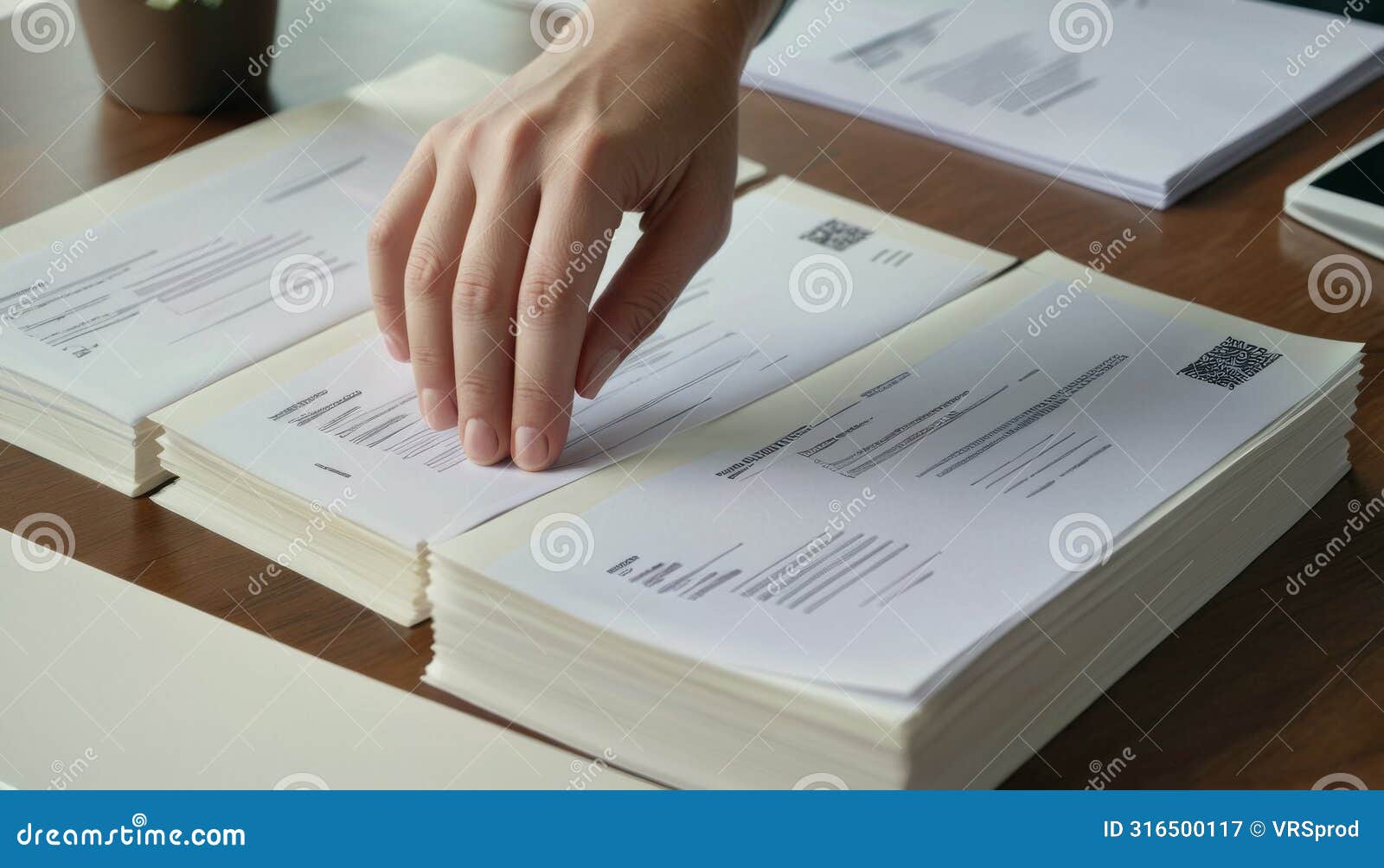 Hand Sorting Documents on Wooden Desk Stock Image - Image of paper ...