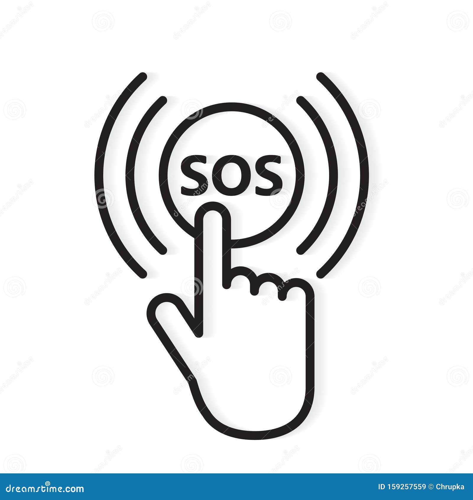Hand and SOS button icon stock vector. Illustration of icon - 159257559