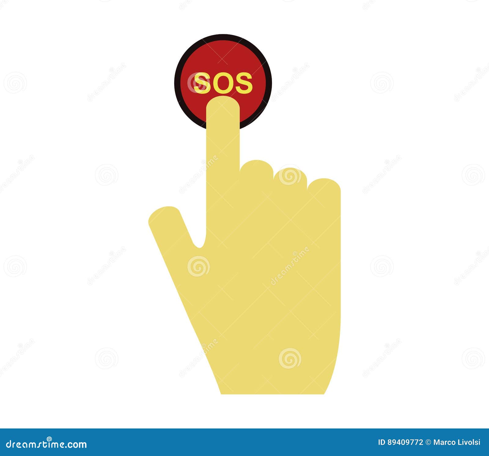 Hand Sos Button Press Illustrated Stock Illustration - Illustration of ...