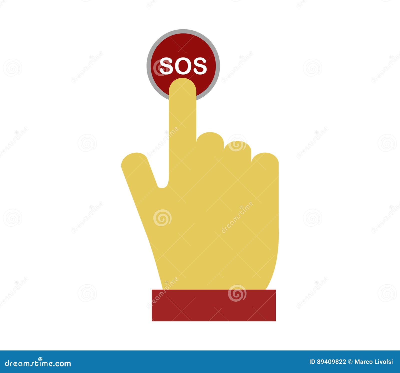Hand Sos Button Press Illustrated Stock Illustration - Illustration of ...
