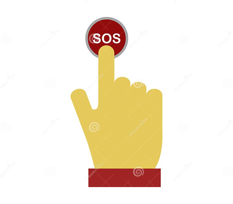 Hand Sos Button Press Illustrated Stock Illustration - Illustration of ...