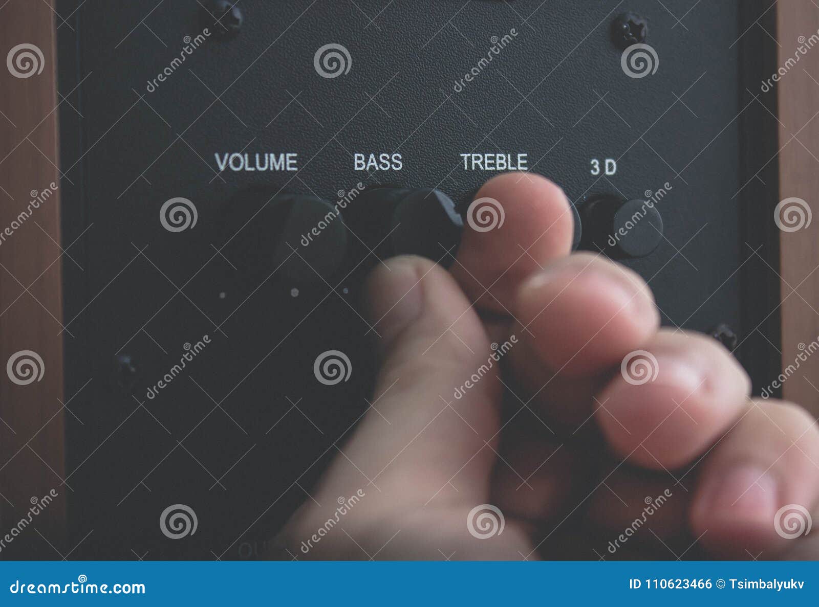 Hand on Sound Volume Control Knob Stock Photo - Image of buttons, gray ...