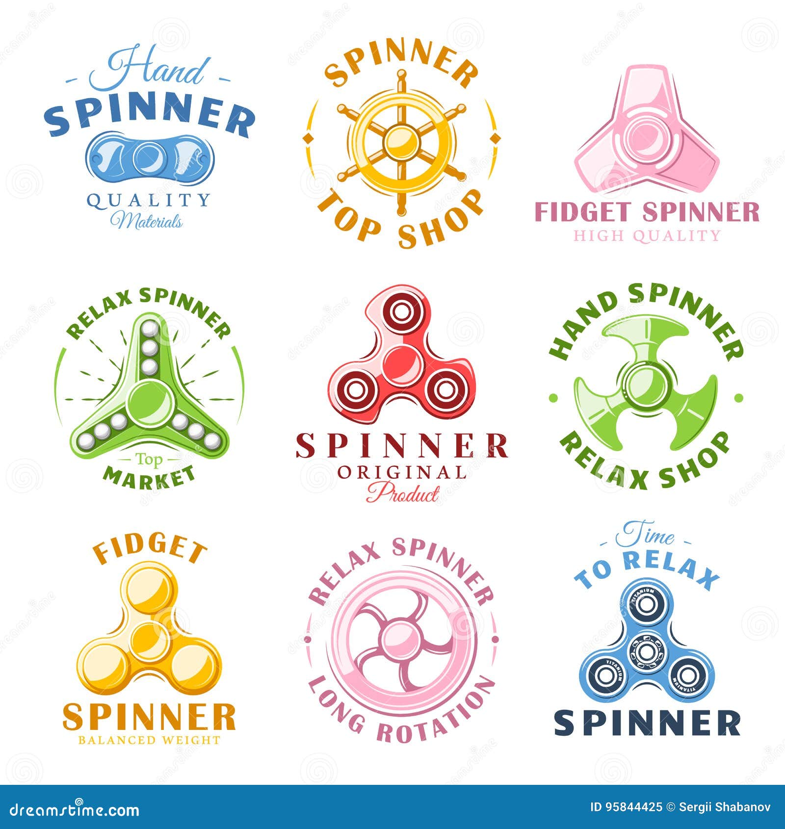 Hand Spinner Labels and Logos Stock Vector - Illustration of circle ...