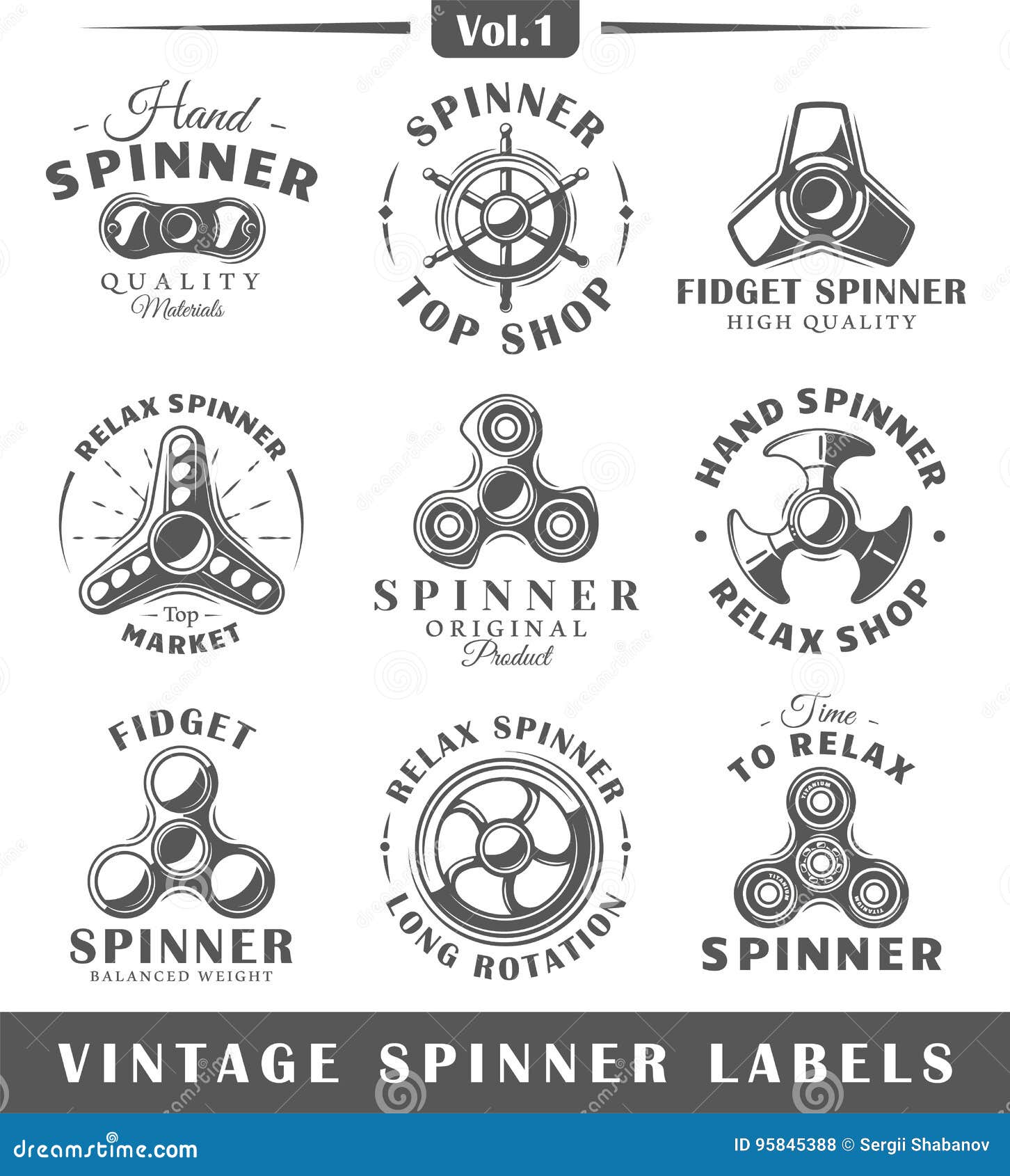 Set Of Spinners Card With Hand Drawn Unique Typography Design Cartoon ...
