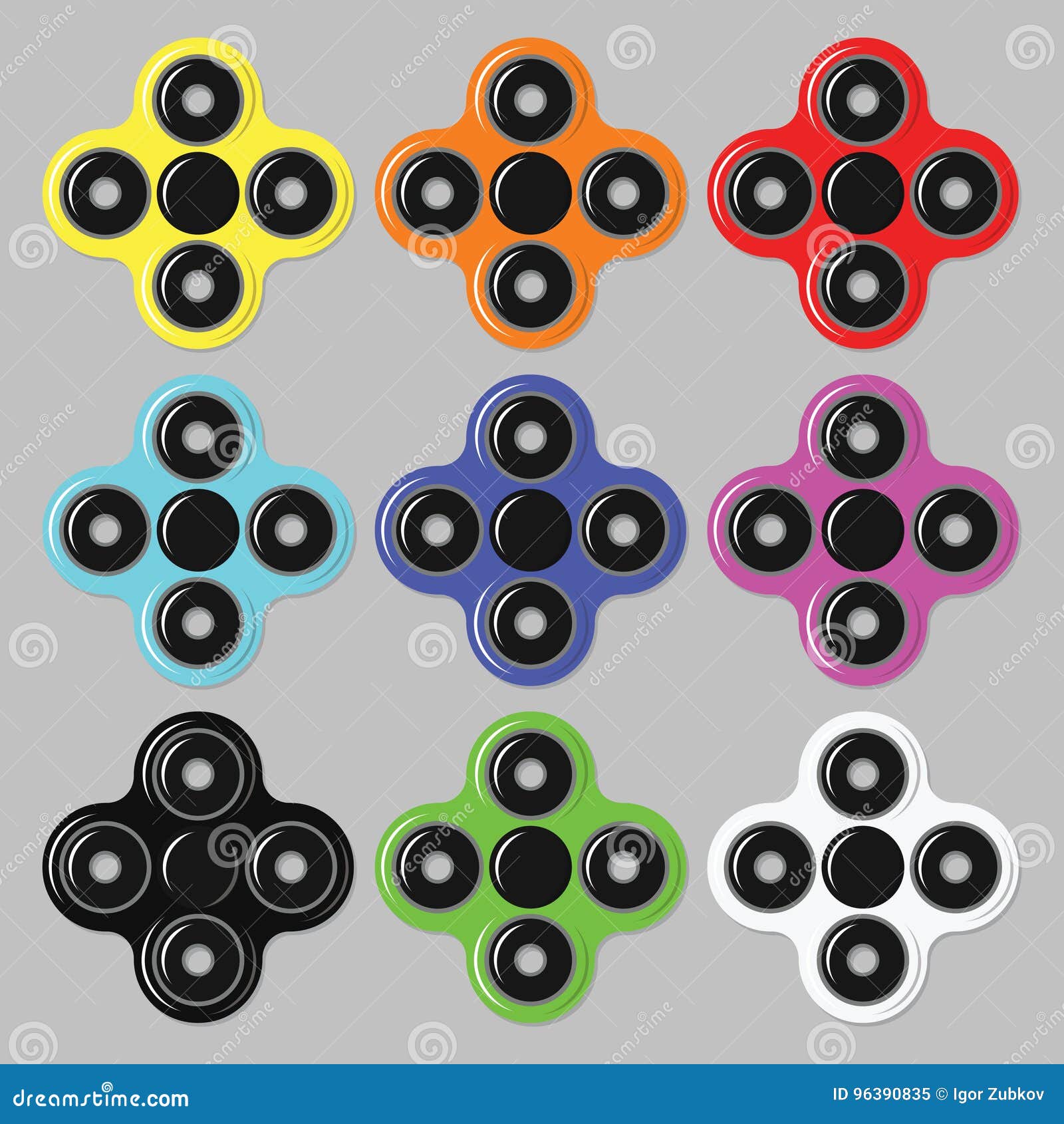 Hand Spinner. Set of Vector Spinner Fidget Toy Icons. Different Colors ...