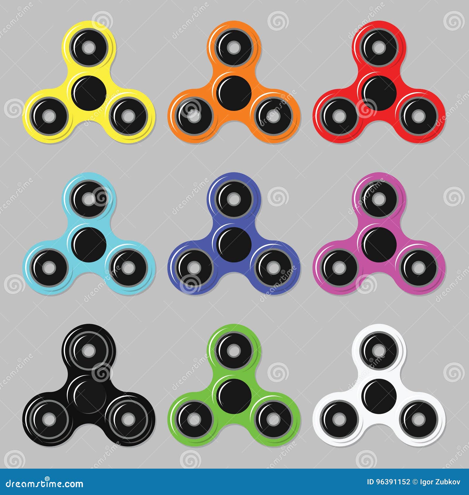 Hand Spinner. Set of Vector Spinner Fidget Toy Icons. Different Colors ...