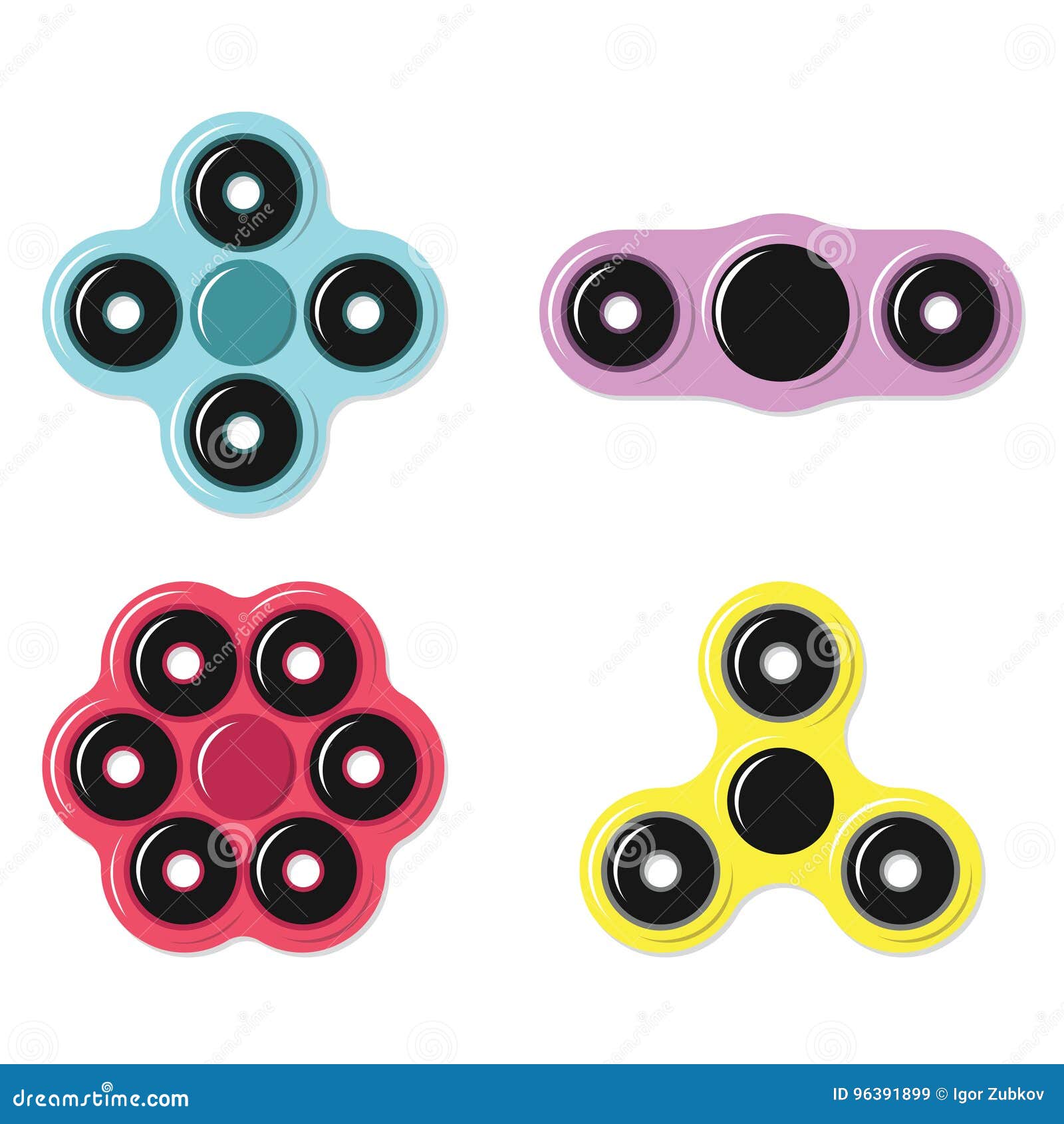 Hand Spinner. Set of Vector Spinner Fidget Toy Icons. Different Colors ...