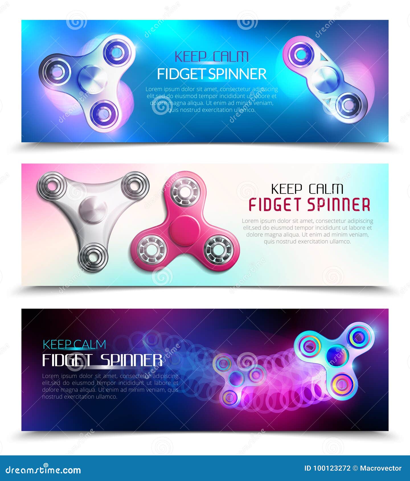Hand Spinner Toys Horizontal Banner Set Stock Vector - Illustration of ...
