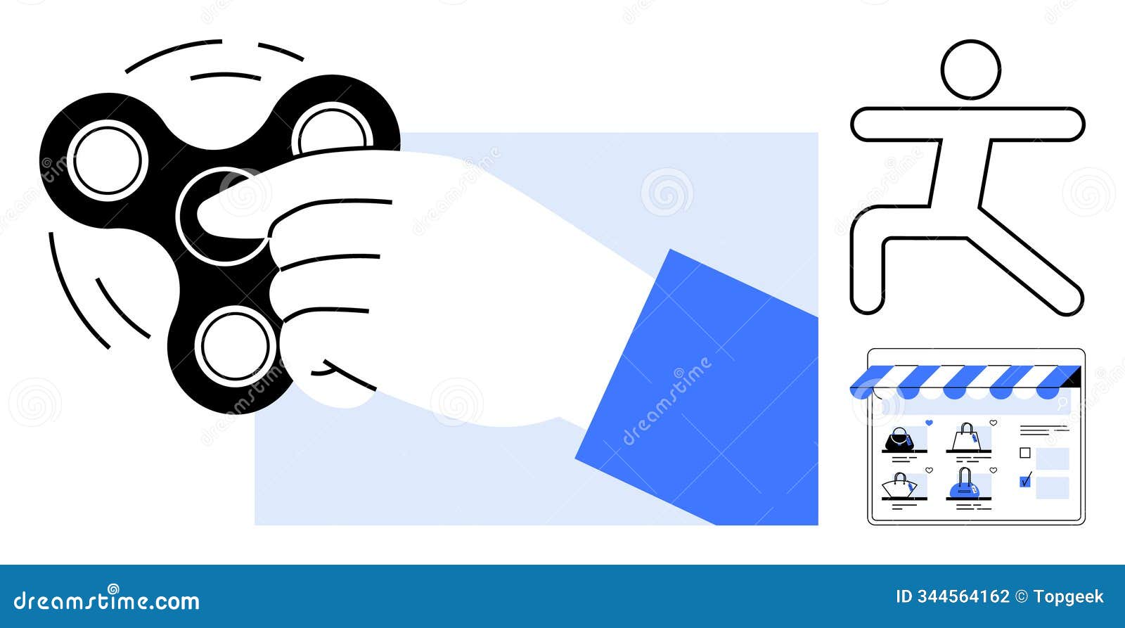 Hand Using Fidget Spinner Next To Abstract Human Figure and Webpage ...