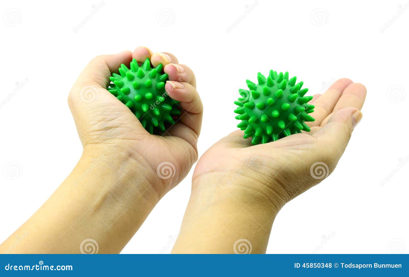 Hand with Spiny Plastic Green Massage Ball Isolate on White Stock Photo ...