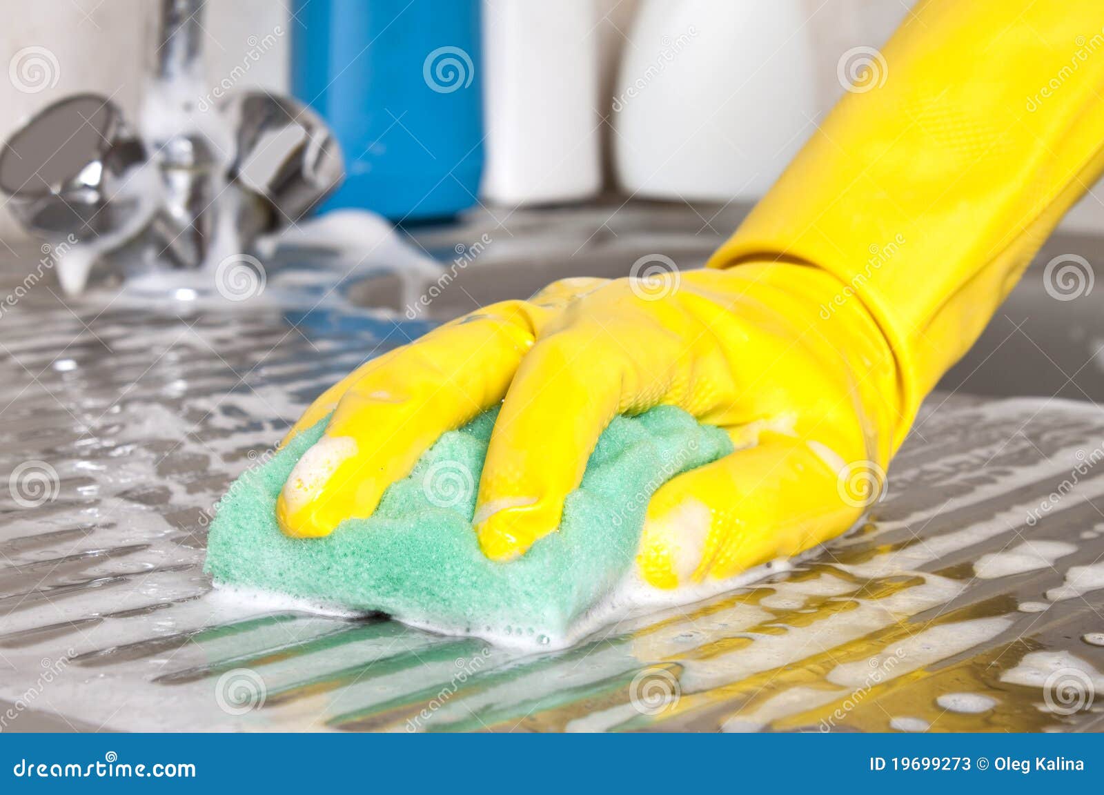 Hand with sponge stock image. Image of domestic, disinfectant - 19699273