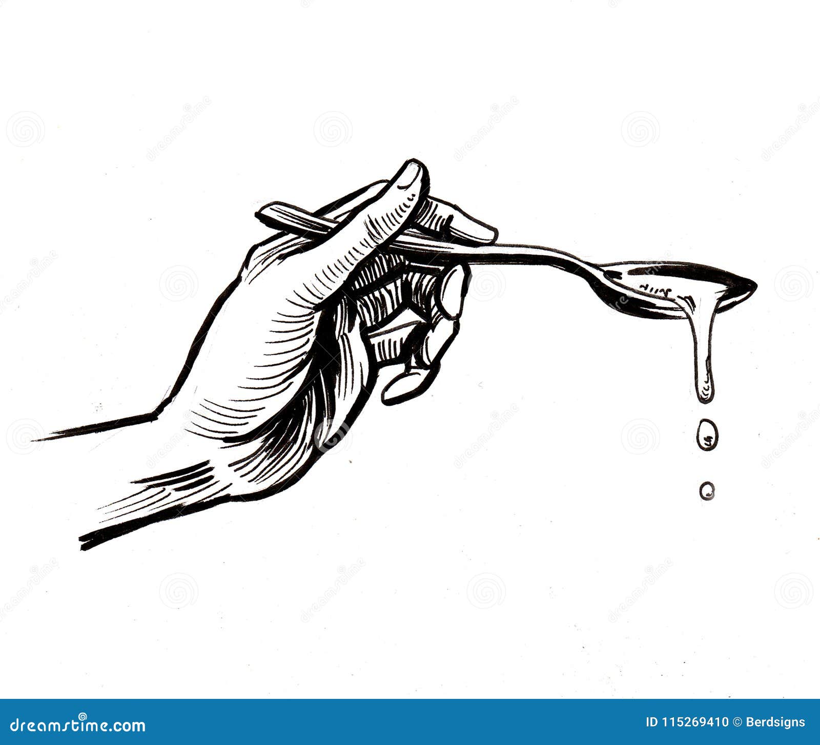 Hand with a spoon stock illustration. Illustration of sketch - 115269410