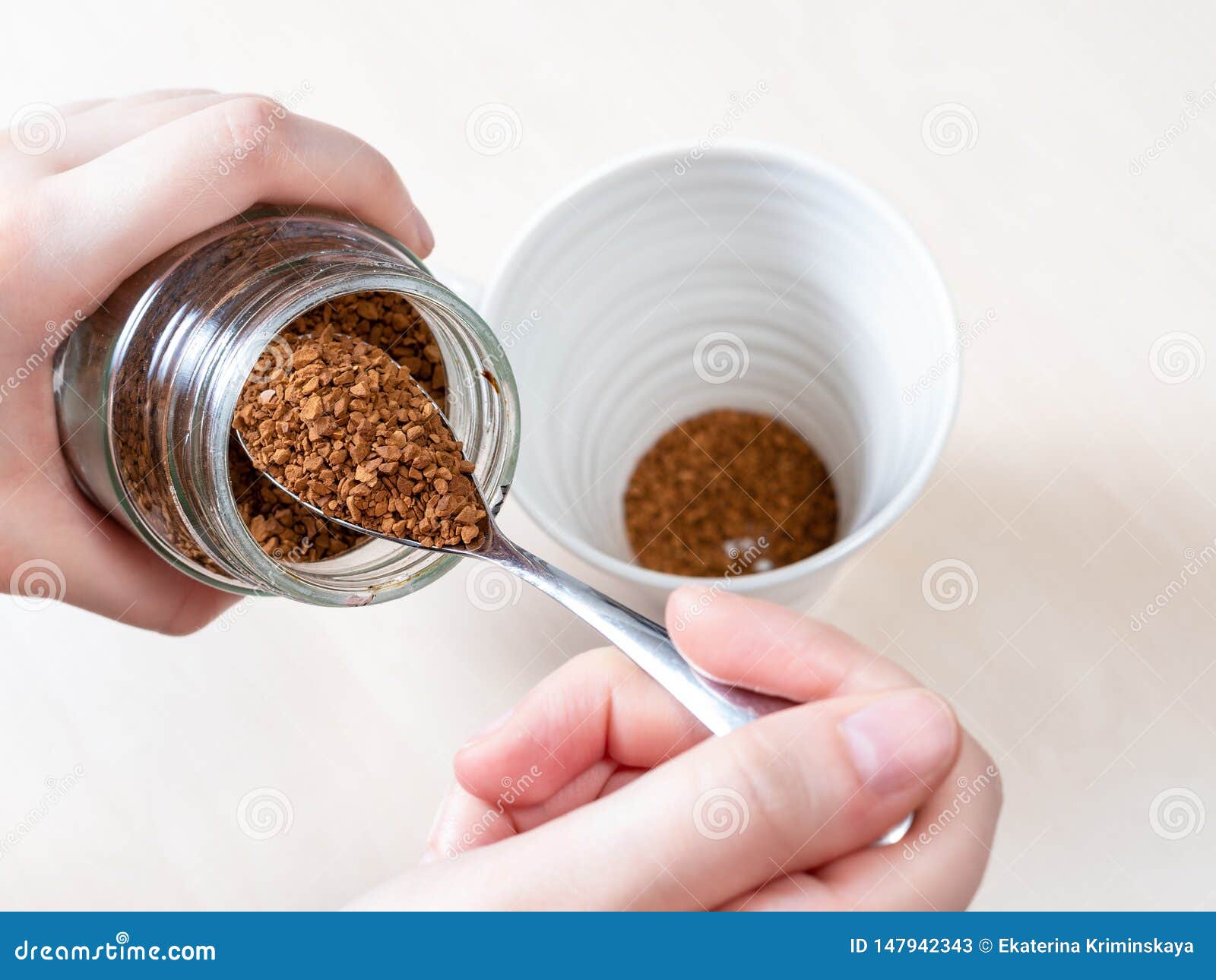 Hand Spooning Up Second Portion of Instant Coffee Stock Image - Image ...
