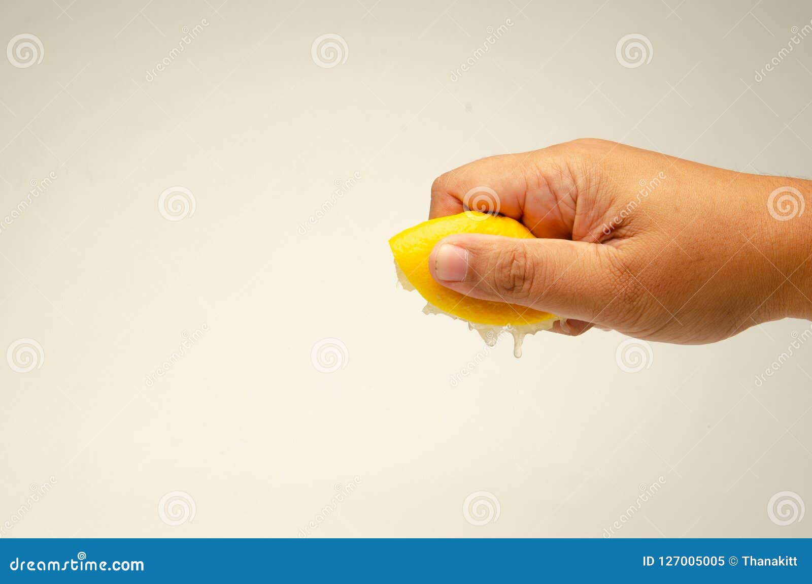 Hand Squeeze a Piece of Lemon on Light Background Stock Image - Image ...