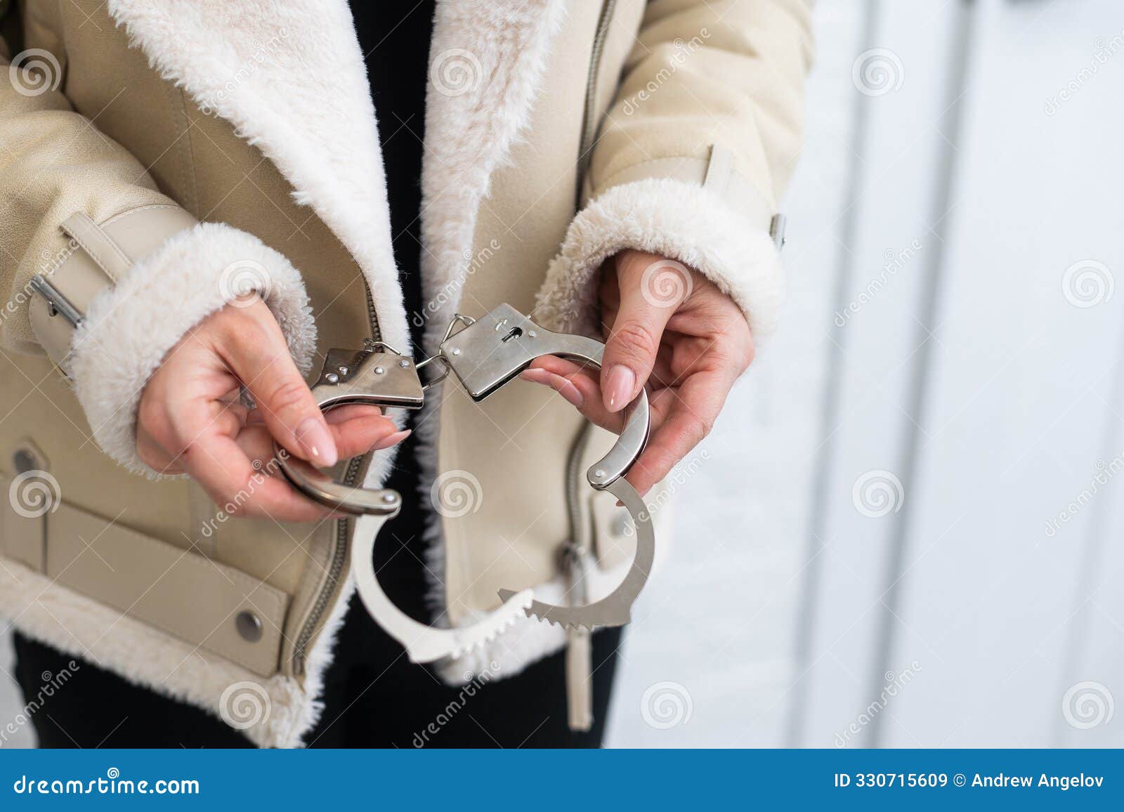 Hand Squeezing Metal Handcuffs, the Concept of Freedom Justice. Stock ...