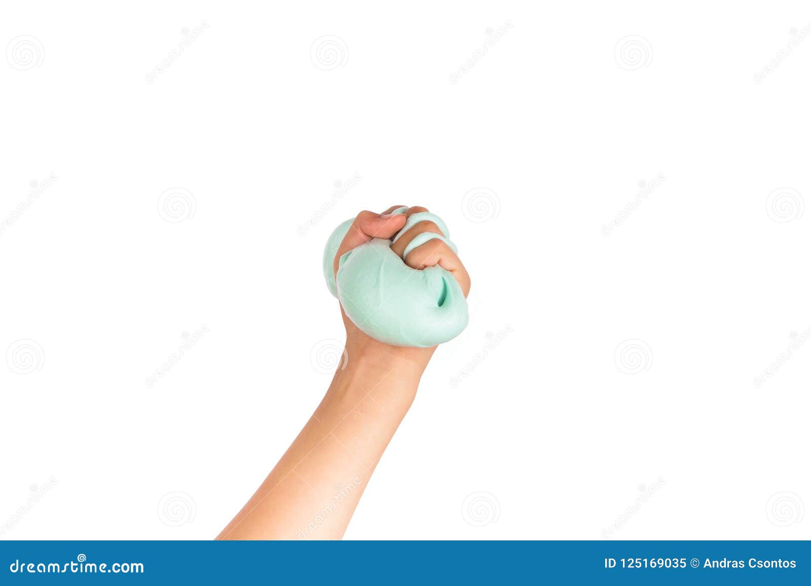 Hand Squeezing a Slime Toy. Isolated on White Stock Image - Image of ...
