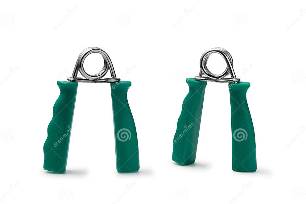 Hand Squeezing a Spring for Exercising on a White Stock Photo - Image ...
