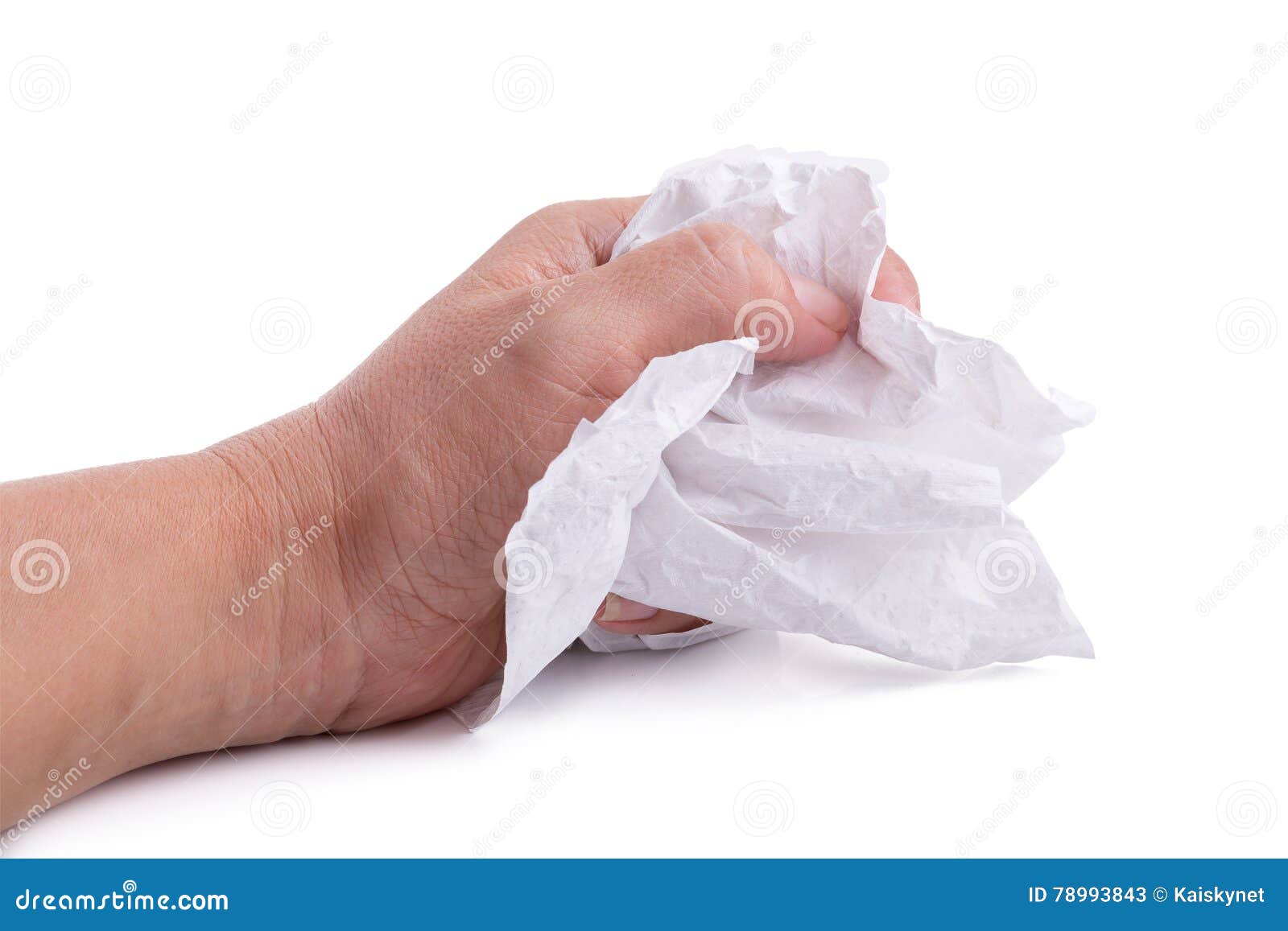 Hand Squeezing Tissue Paper Isolated on White Background. Stock Image ...