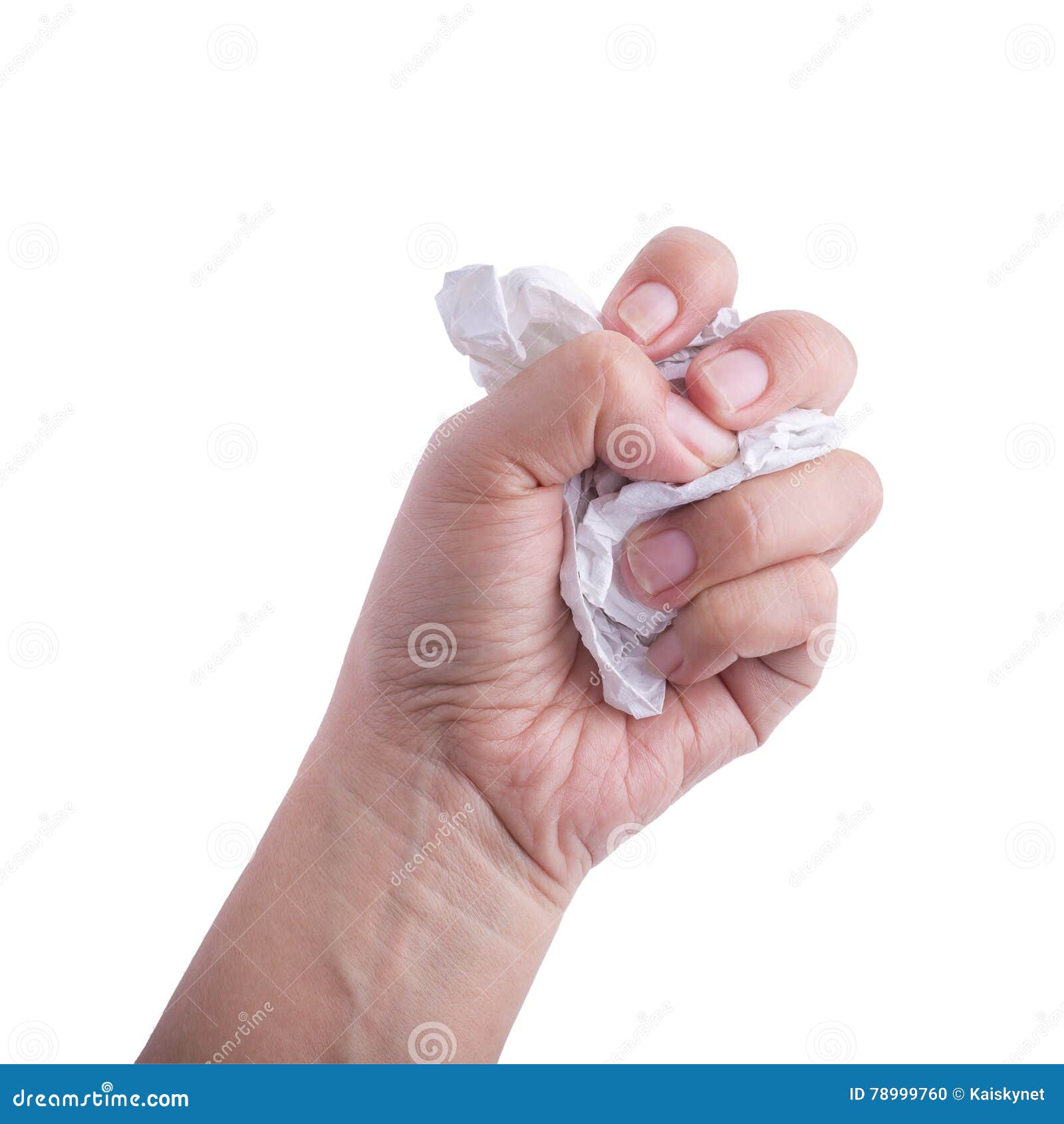 Hand Squeezing Tissue Paper Isolated on White Background. Stock Photo ...