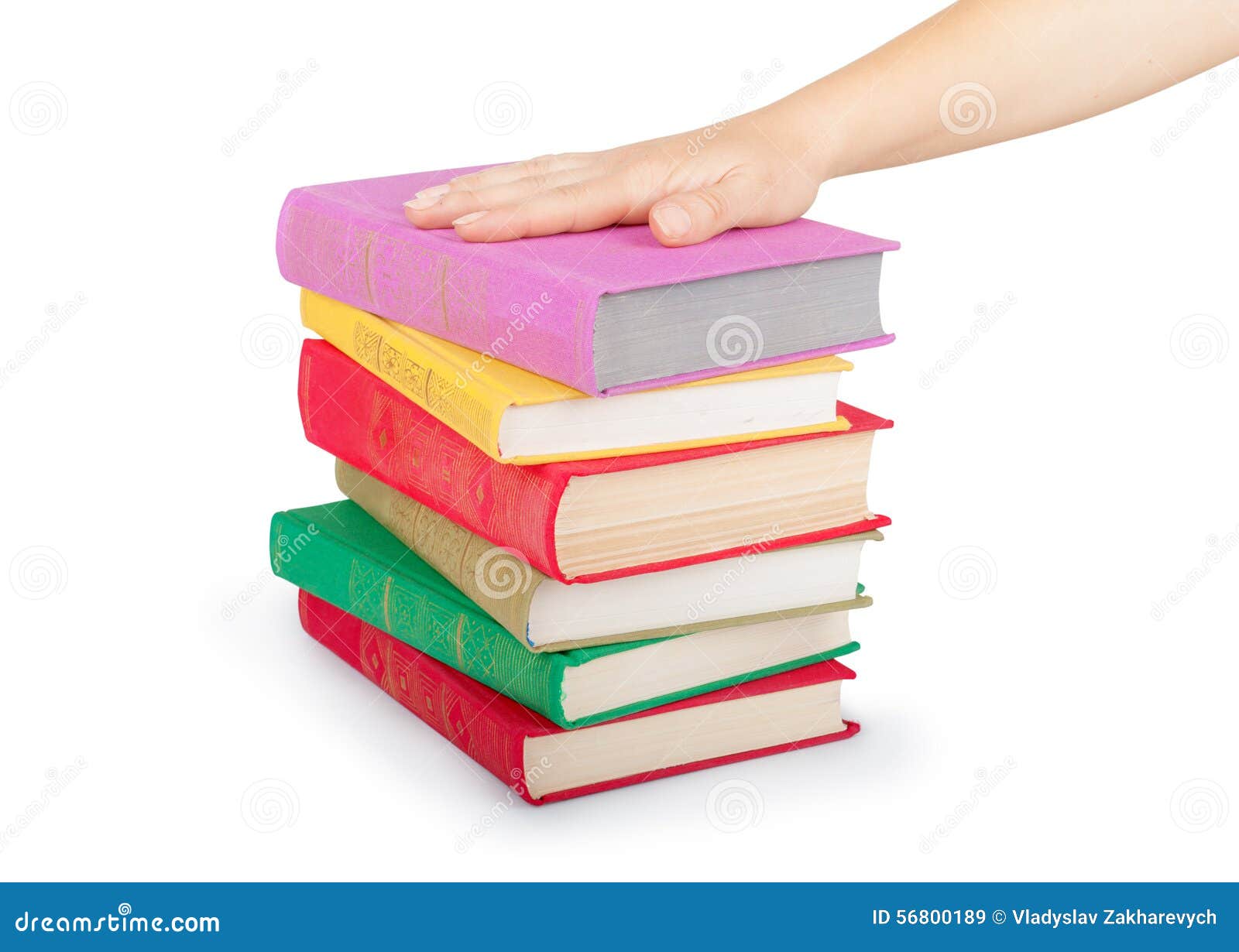 Hand on a stack of books stock image. Image of binding - 56800189
